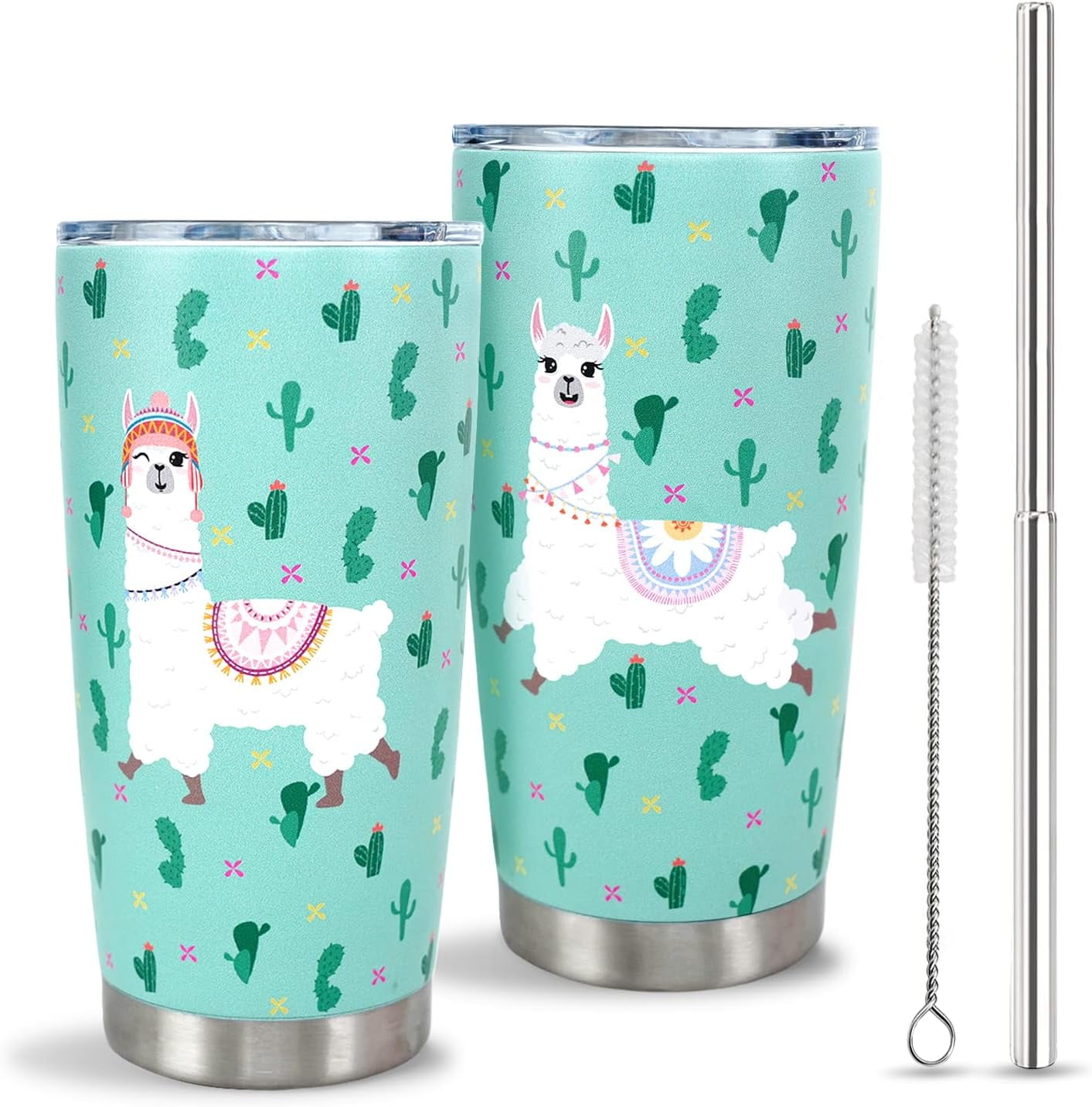 Llama Cactus Tumbler with Lid and Straw, Cute Llama Gifts for Women ...
