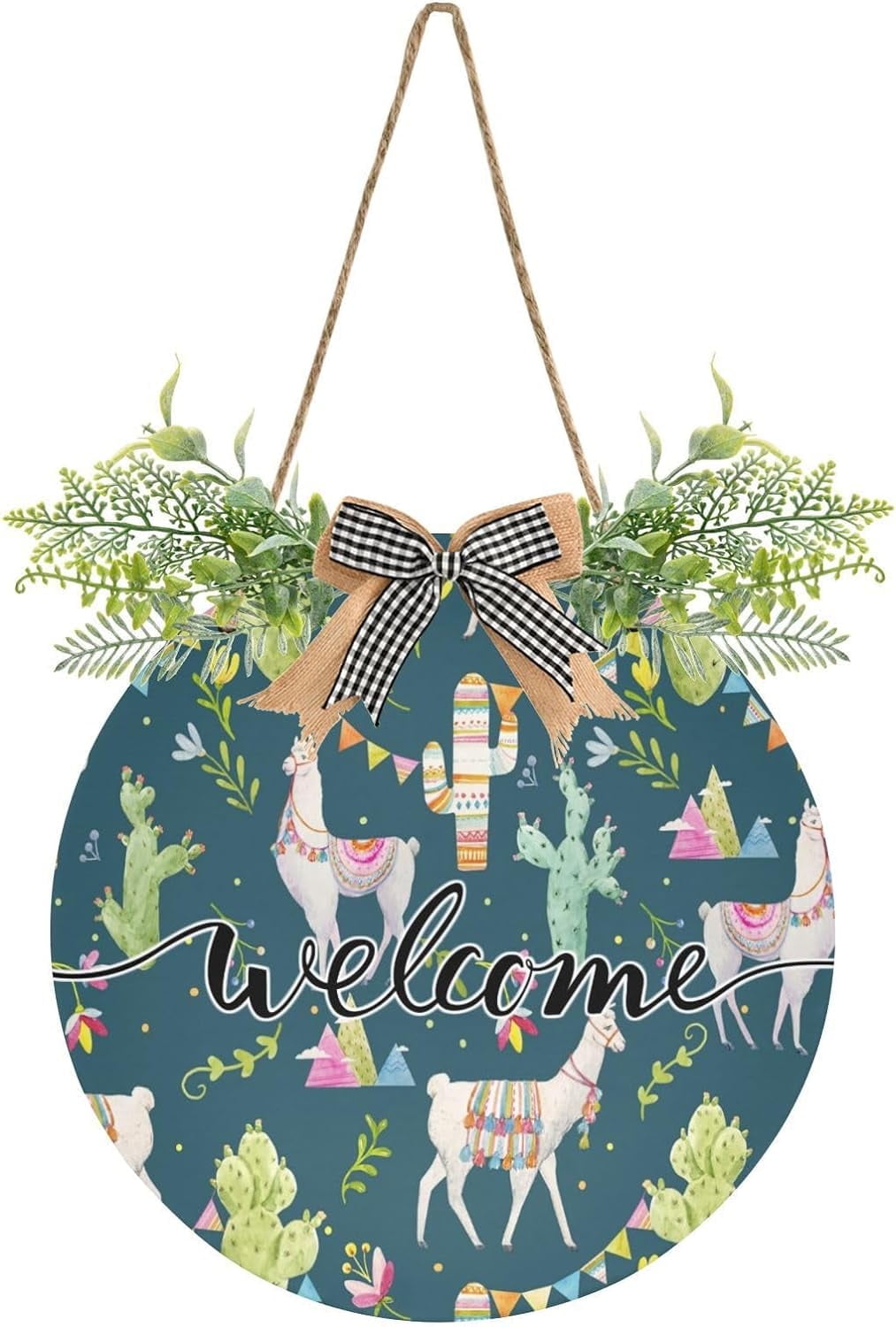 Llama Cactus Welcome Sign Farmhouse Front Porch Door Hanging Welcome ...