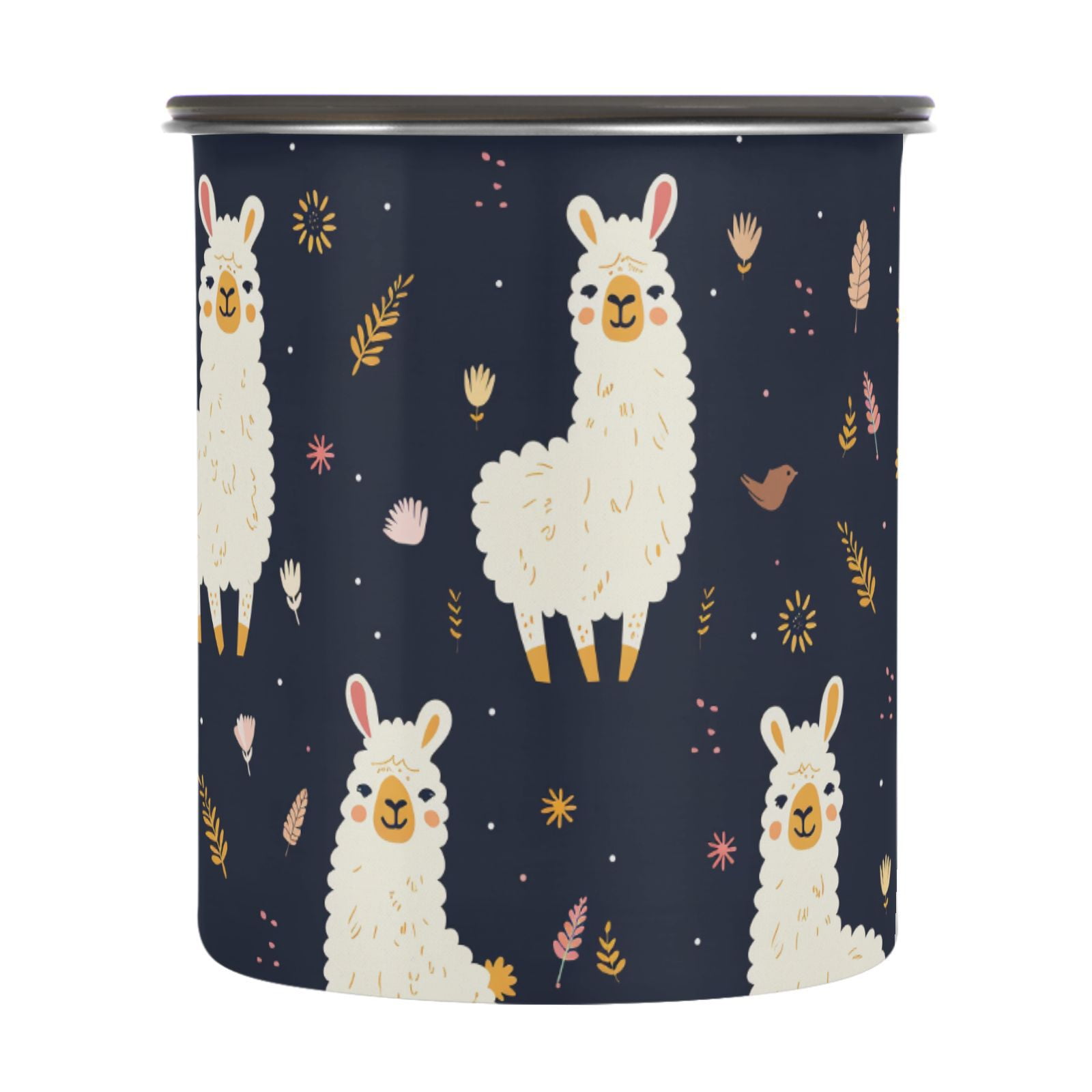 Llama Cartoon Leaves Airtight Coffee Bean Canister 30oz Food Storage ...