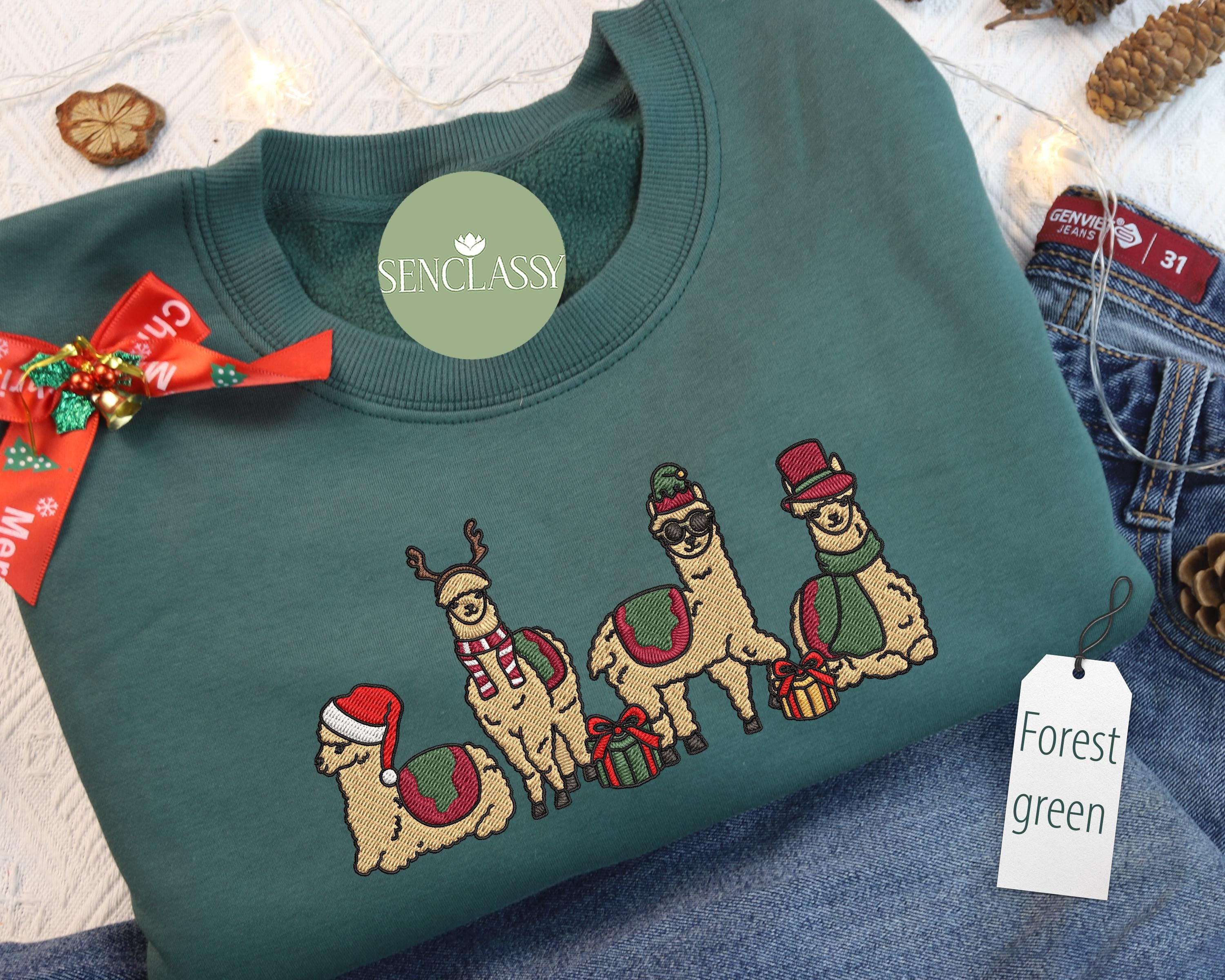 Llama Christmas Embroidered Sweatshirt, Llama Ugly Christmas Sweater ...
