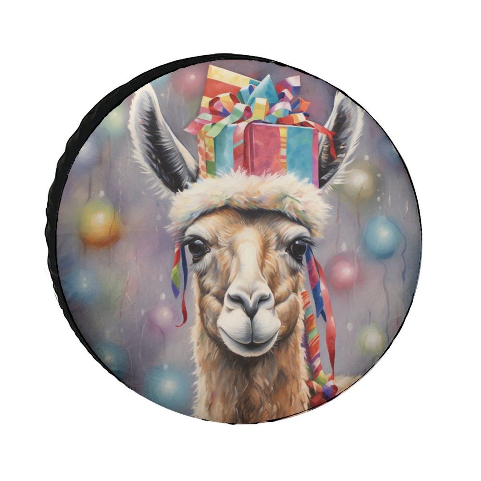 Llama With Christmas Hat And Presents Spare Tire Cover Cute Llama ...