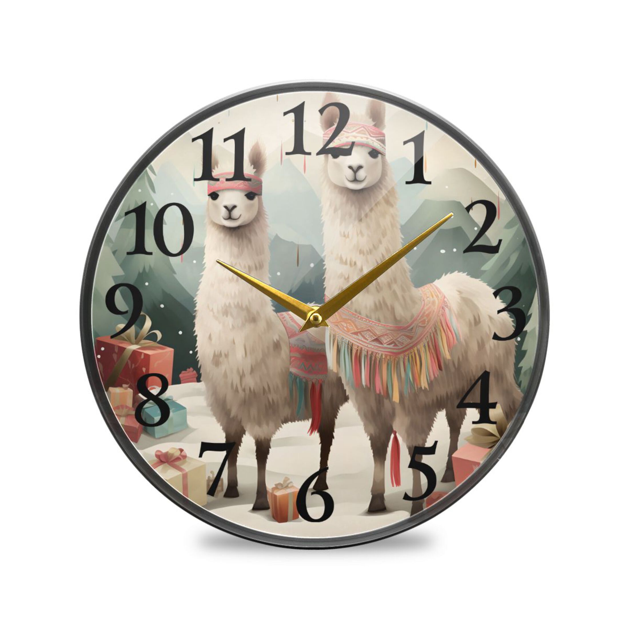 Llama Christmas Wall Clocks Battery Operated 11.9 Inch Round Clock ...