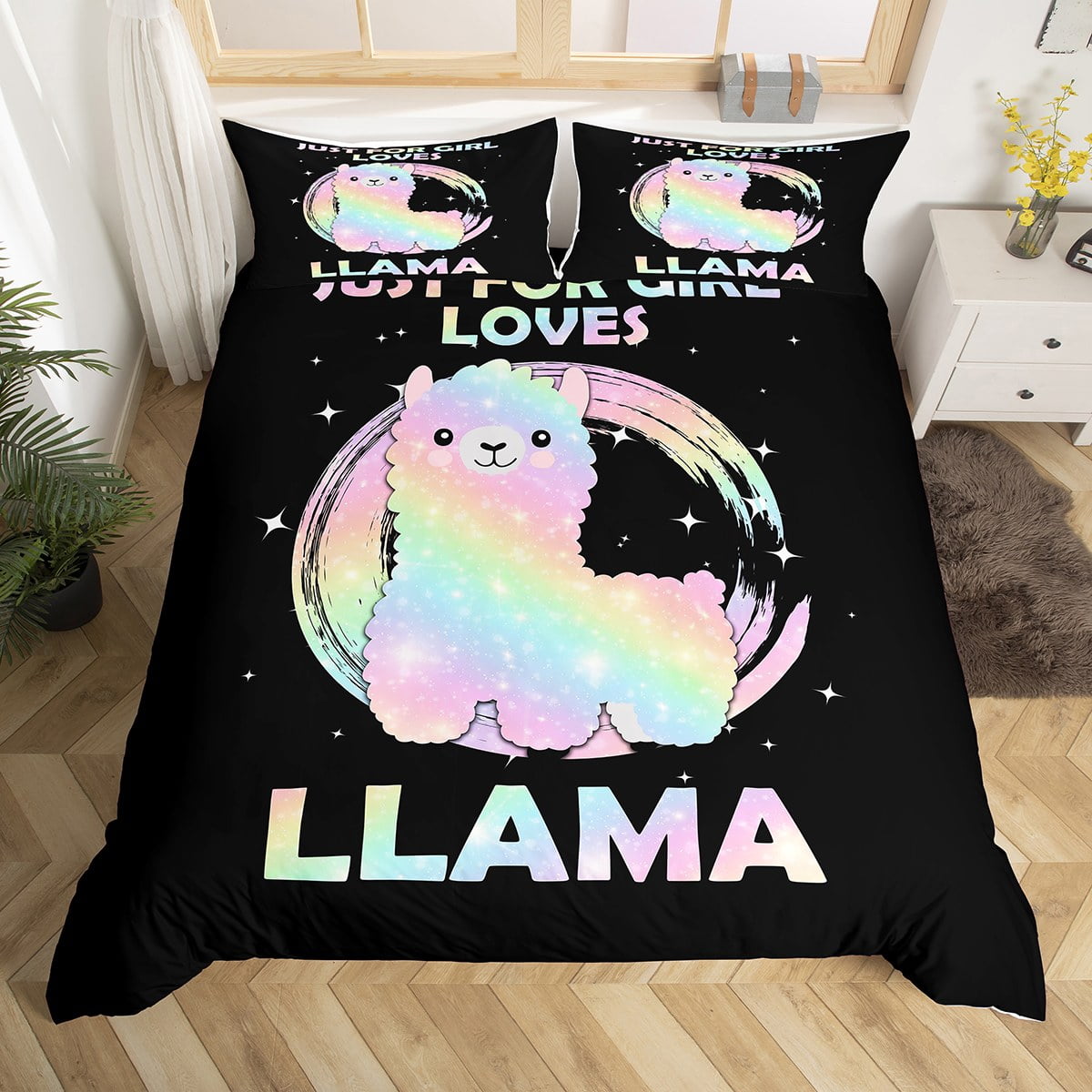 Llama Duvet Cover Full Size Lovely Alpaca Bedding Set , Starry Glitter ...