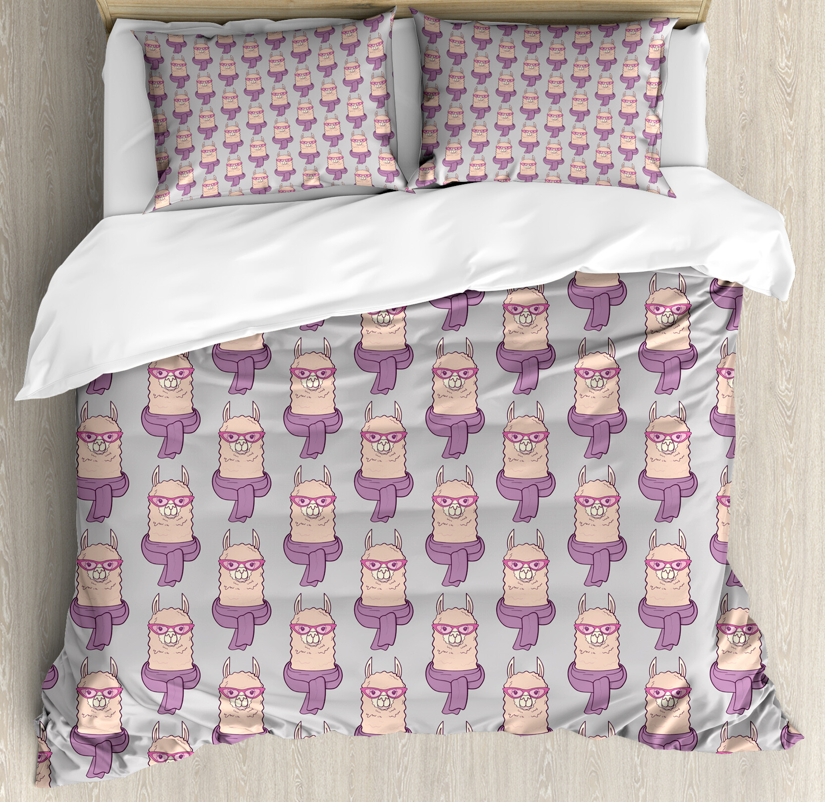Llama Duvet Cover Set, Funny Hipster Camels Glasses and Scarf Urban ...