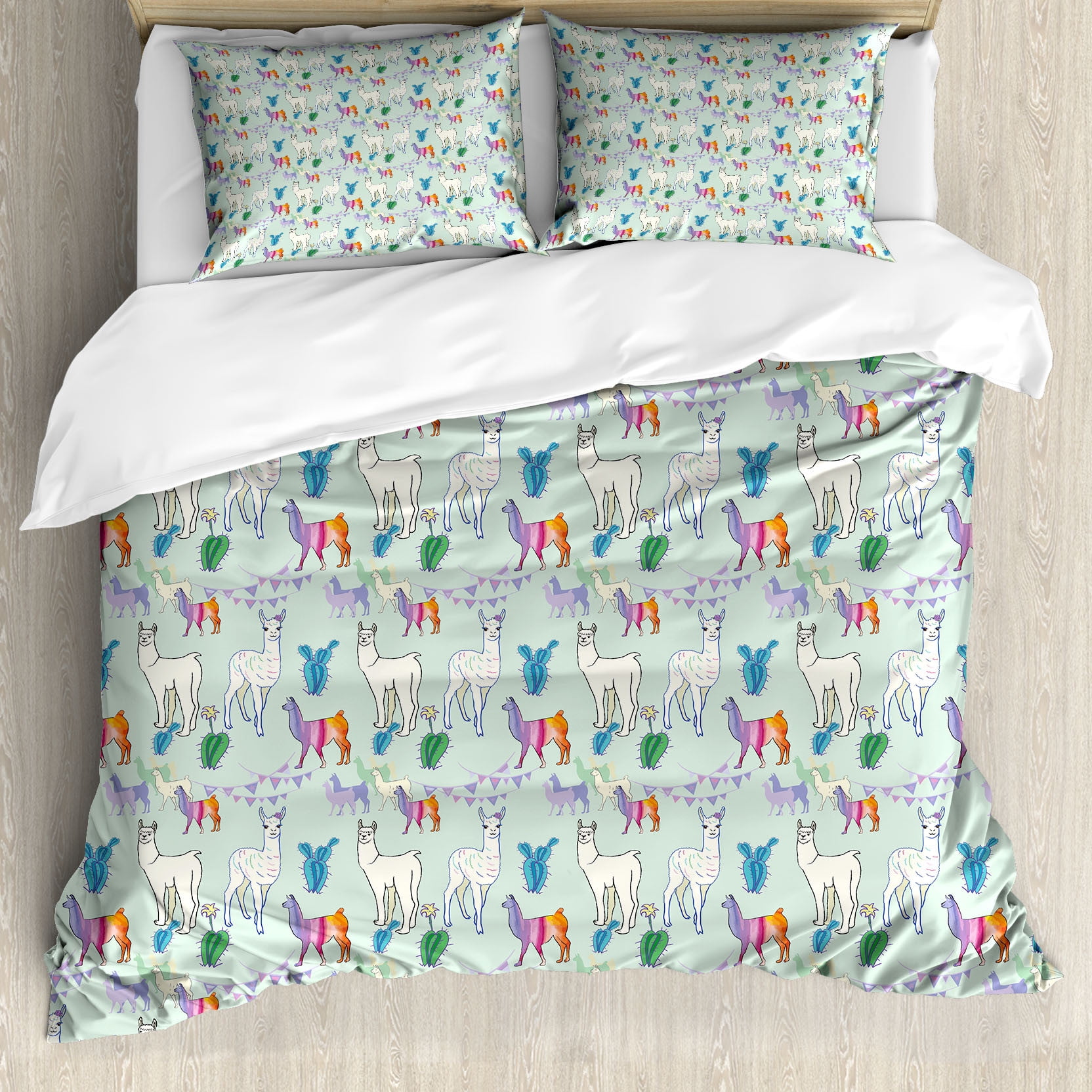 Llama Duvet Cover Set, Hand Drawn Like Colorful Art Design Alpaca Herd ...