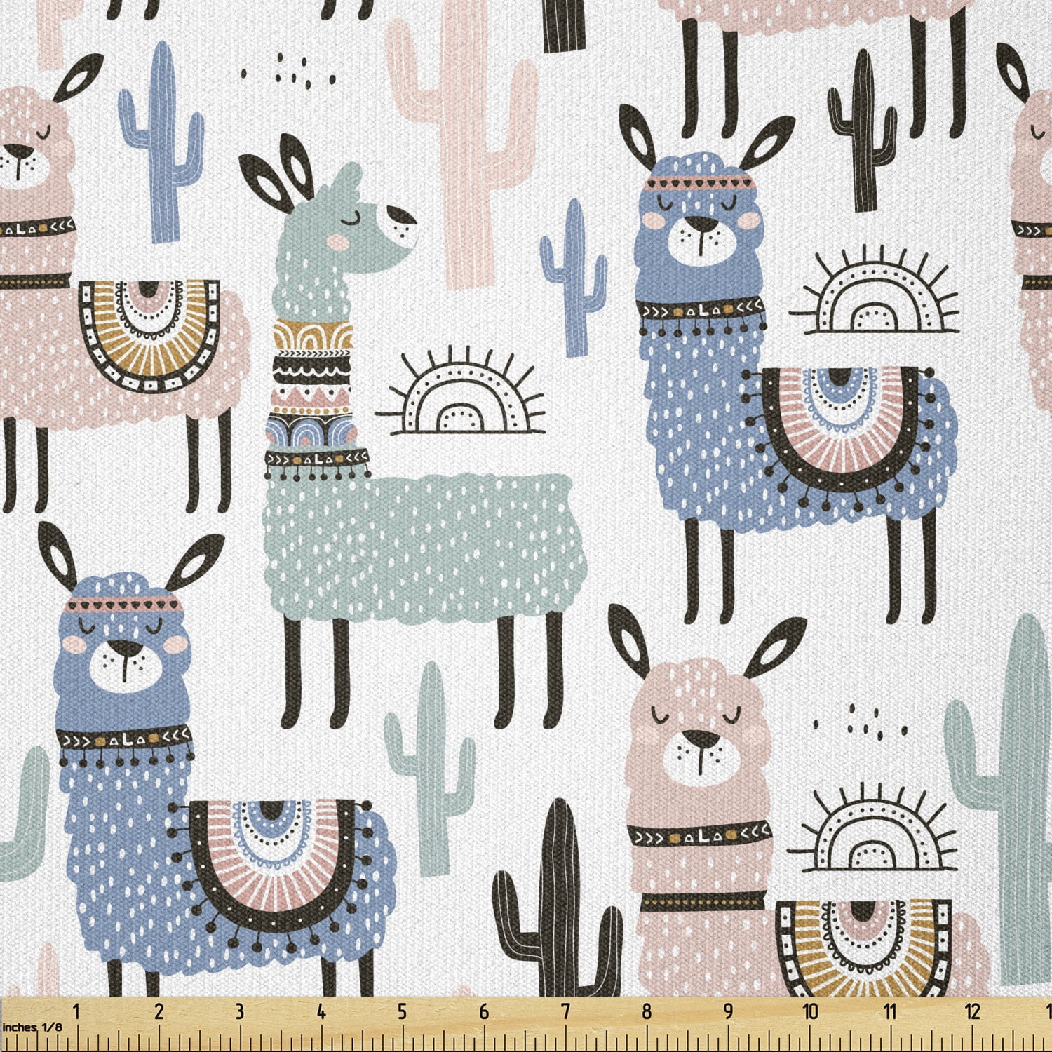 Llama Fabric by The Yard, Cartoon Style Hand Drawn South American ...