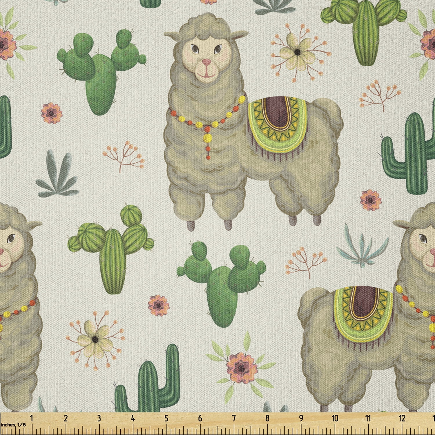 Llama Fabric by The Yard, Flora and Fauna of The South America Llama and Cactus Plants Hand ...