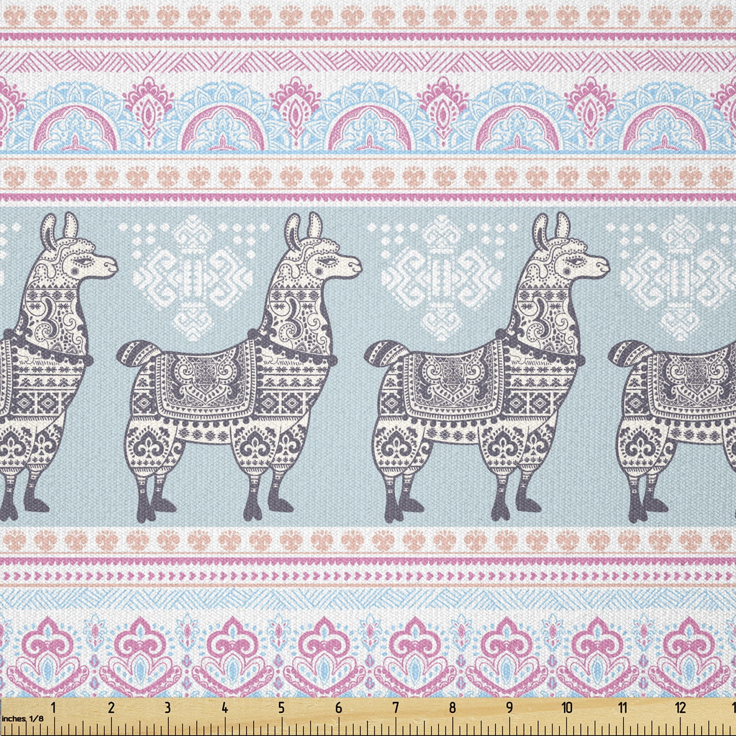 Llama Fabric by The Yard, Horizontal Borders Patterned Alpaca Animal ...
