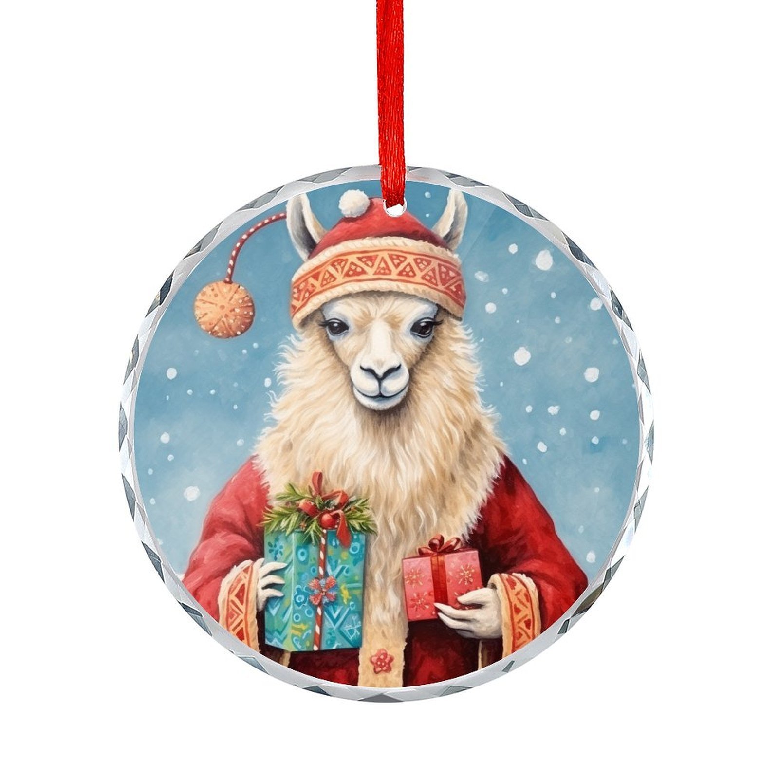 Llama Holding A Gift Ornament Funny Cartoon Animals Christmas Ornaments ...