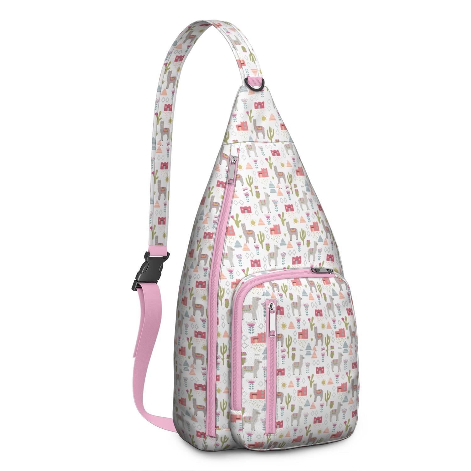 Llama Lovers Sling Backpack - Playful Cartoon Alpaca Pattern Shoulder ...