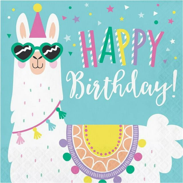 Llama Party Happy Birthday Lunch Napkins - 1 pack of 16 - Party ...