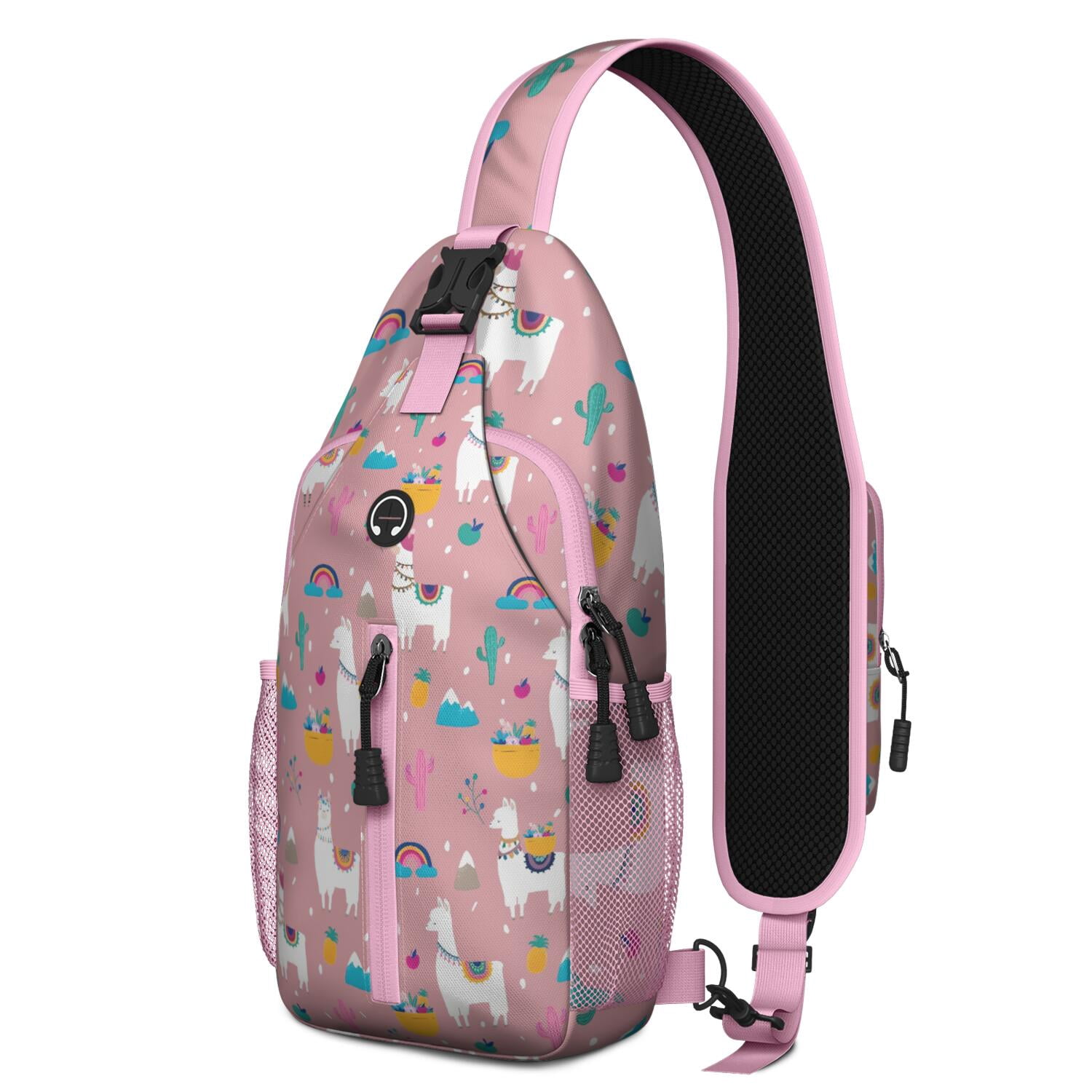 Llama Print Sling Backpack, Lightweight Crossbody Daypack with Cute ...