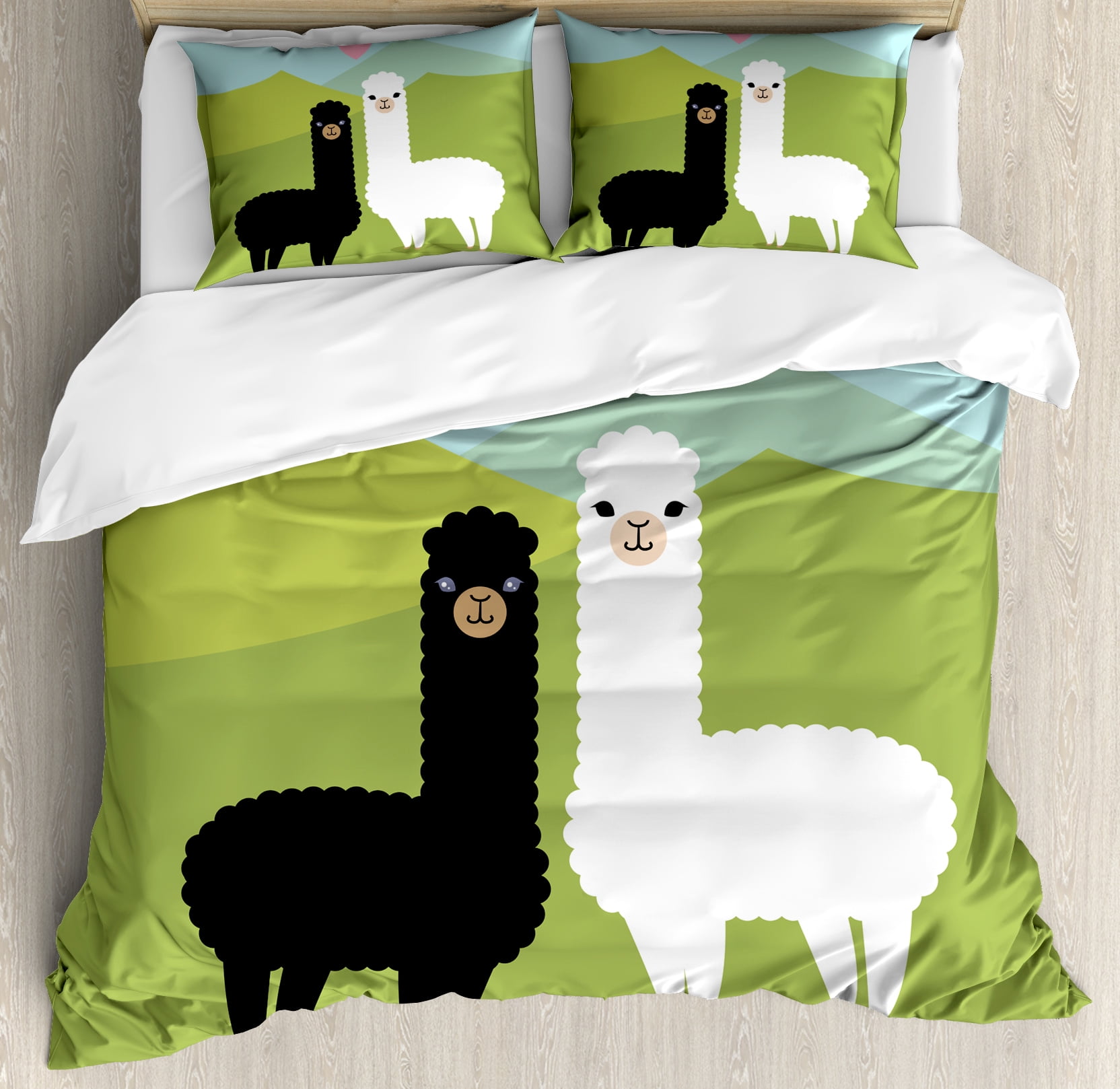 Llama Queen Size Duvet Cover Set, Alpacas in Love in the Mountains ...