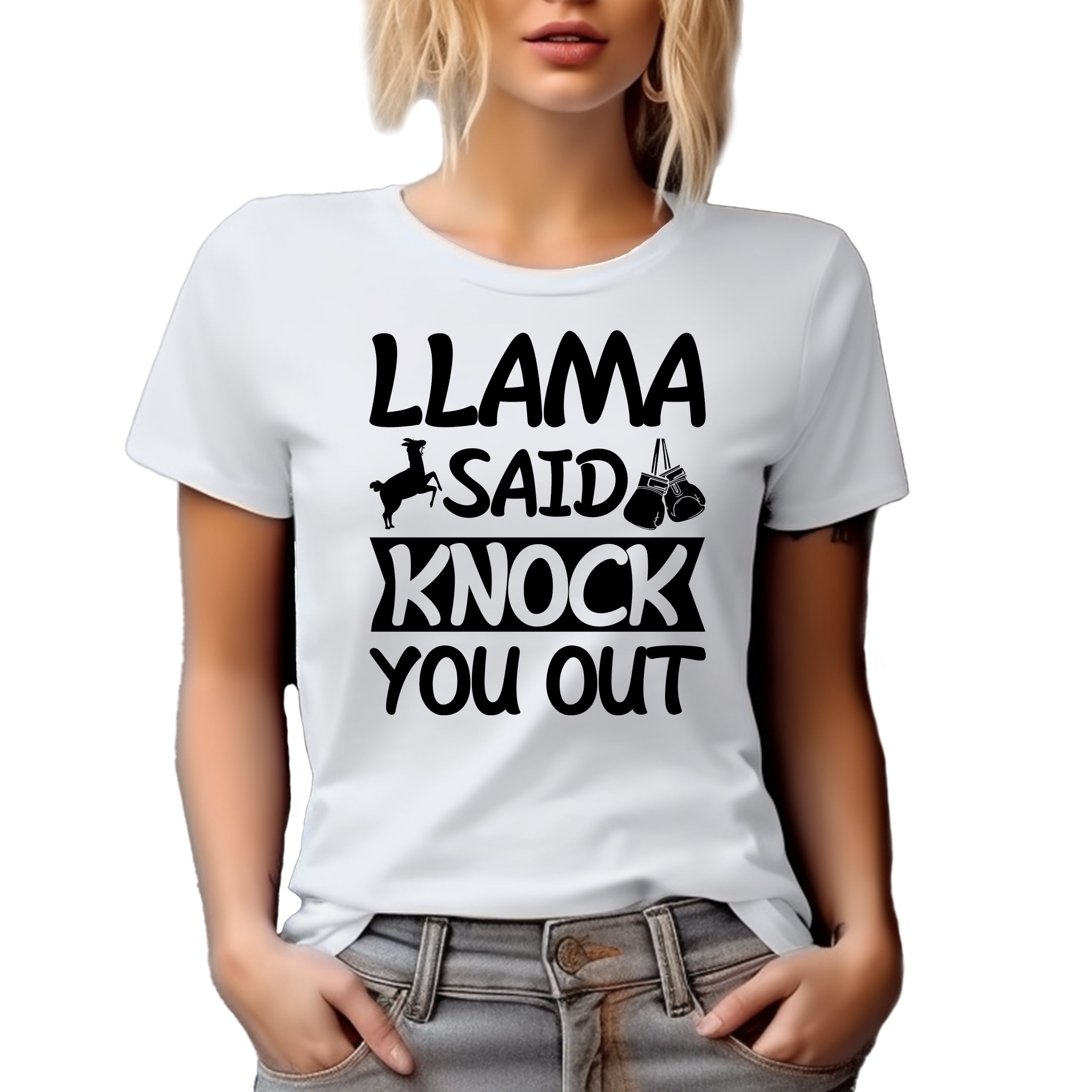 Llama Said Knock You Out, Boxing, Fitness or Bodybuilder Themed, White ...
