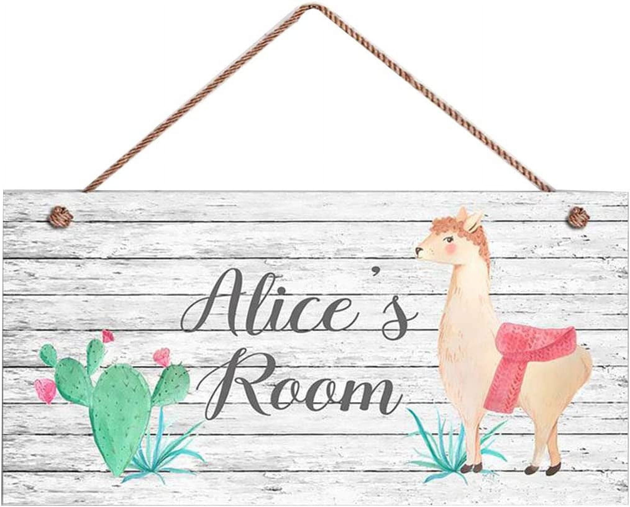 Llama Sign, Beige Llama And Cacti Sign, Kid'S Name, Kids Door Sign ...