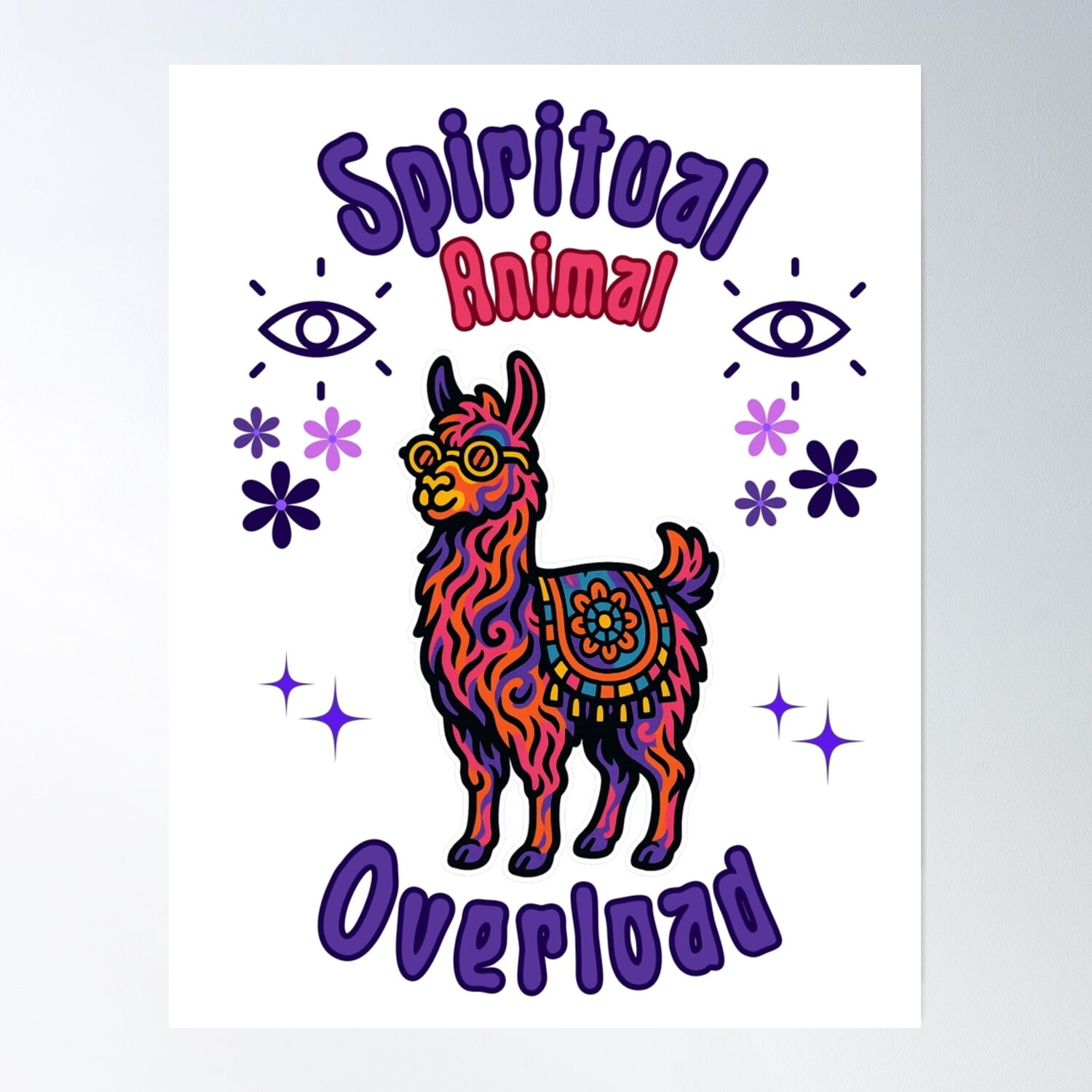 Llama Spiritual Animal Overload Poster Wall Art, Modern Wall Decor ...