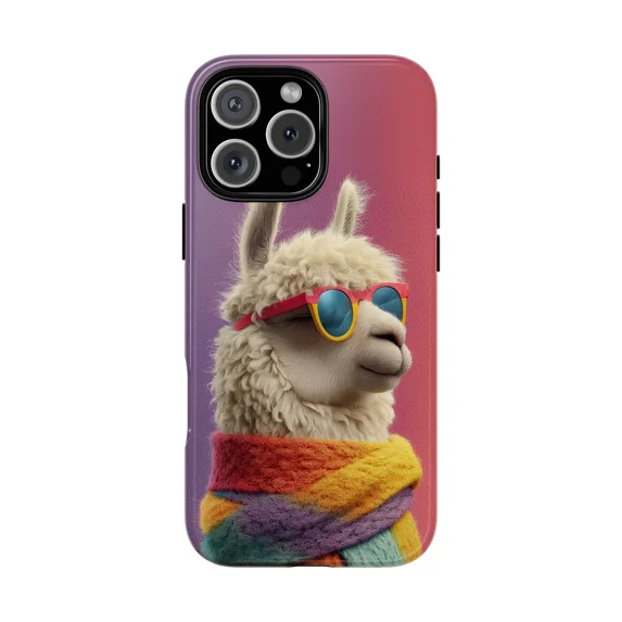 Llama Sunglasses Rainbow Scarf Fun Case for iPhone 11-17 Pro Max ...