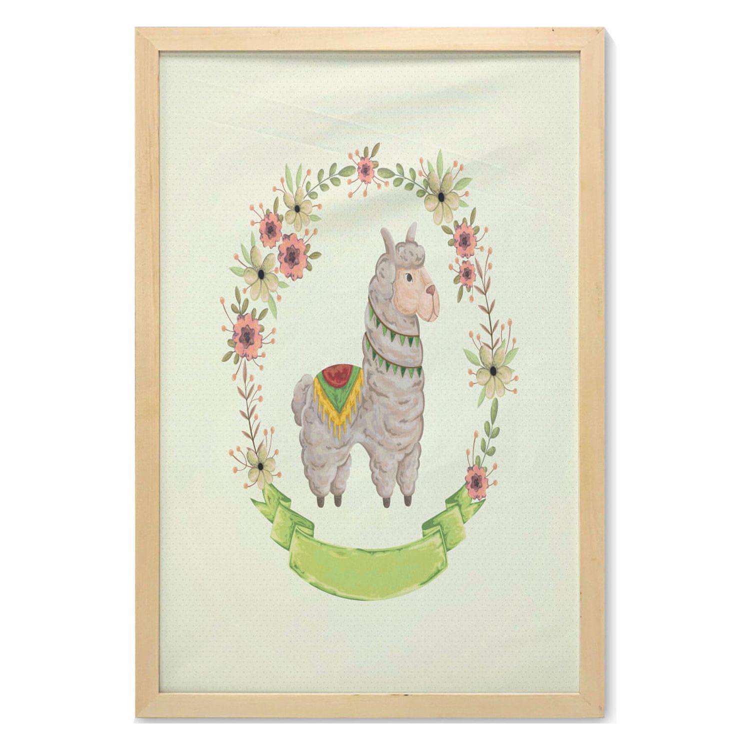 Llama Wall Art with Frame, Colorful Watercolor Floral Wreath and South ...