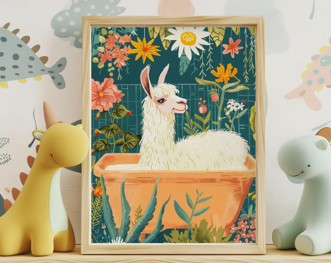 Llama Wall Art Print On Fine Art Paper, Cute Boho Kids Room Decor ...