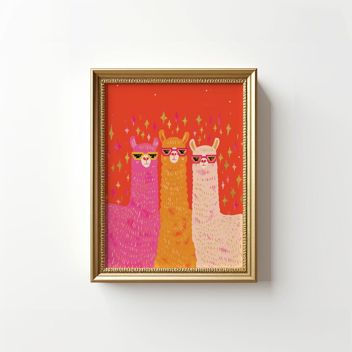 Llama Wall Art Three Cool Llamas Retro Y2K Poster Quirky Animal Print ...