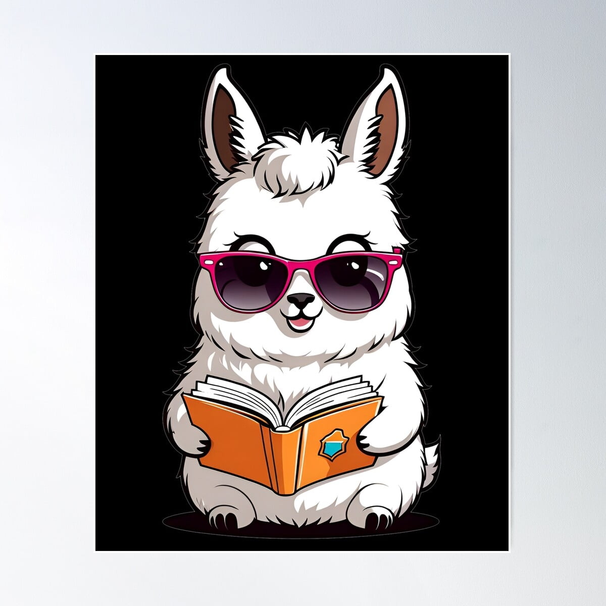 Llama With Glasses Reading Book Poster Wall Art, Modern Wall Decor For ...