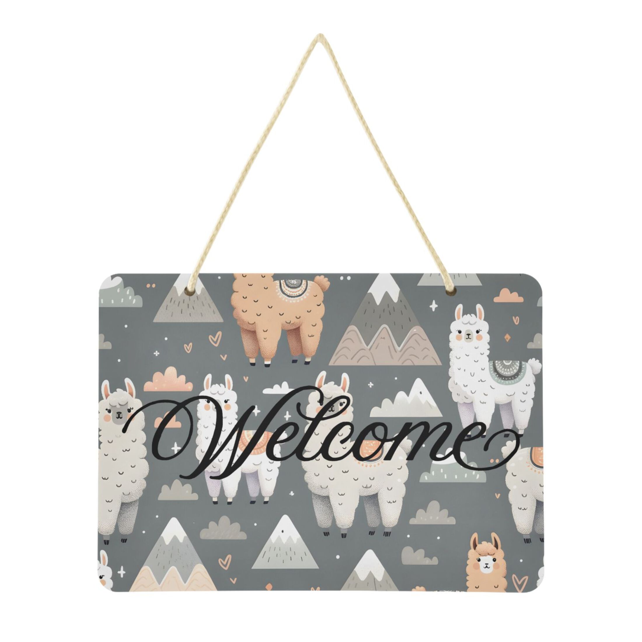 Llamas and Mountains Welcome Sign Front Door PVC 14x10 inch Hanger ...