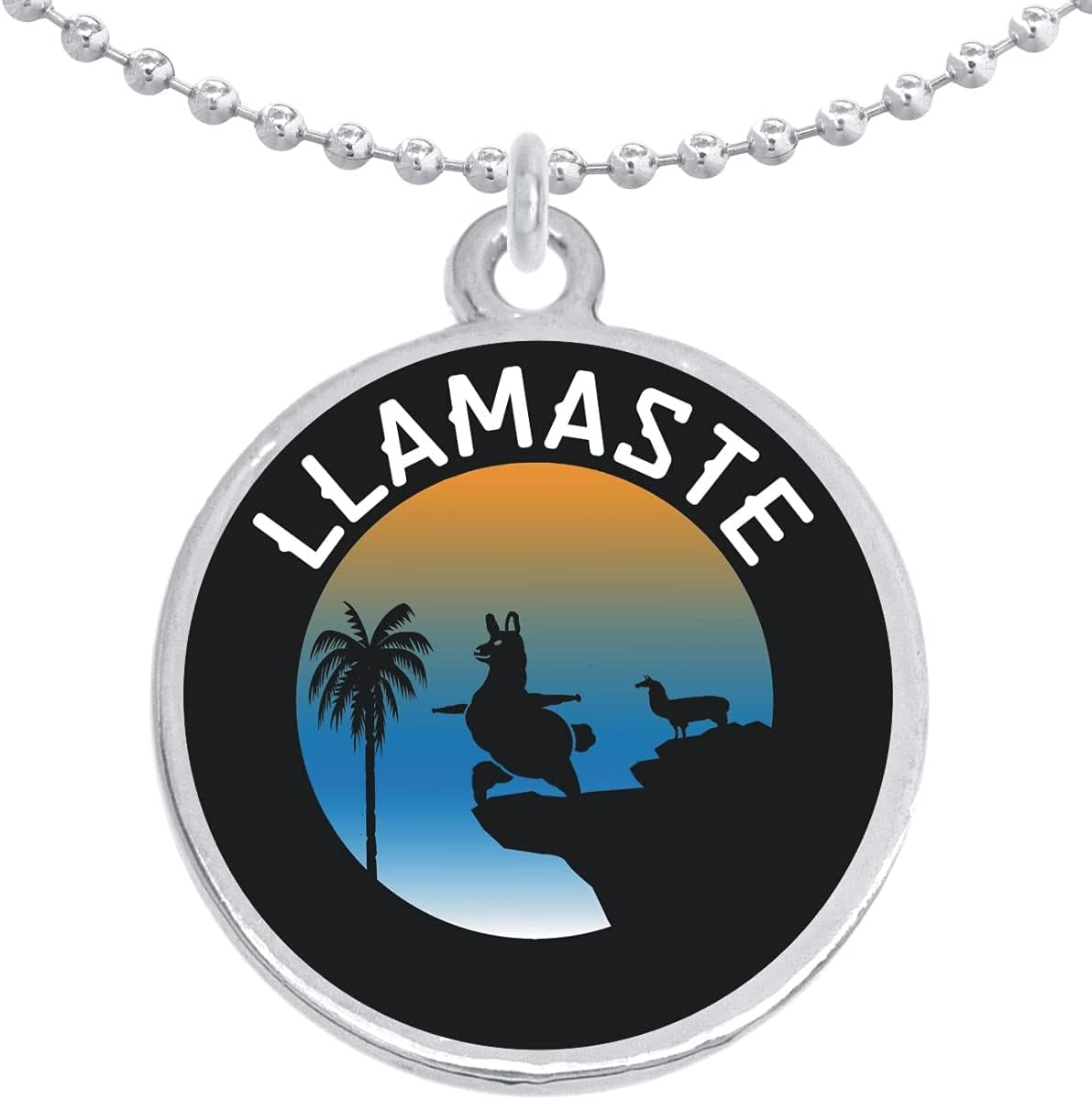 Llamaste Sunrise Palm Tree Llama Round Pendant Necklace[g481] - Walmart.com