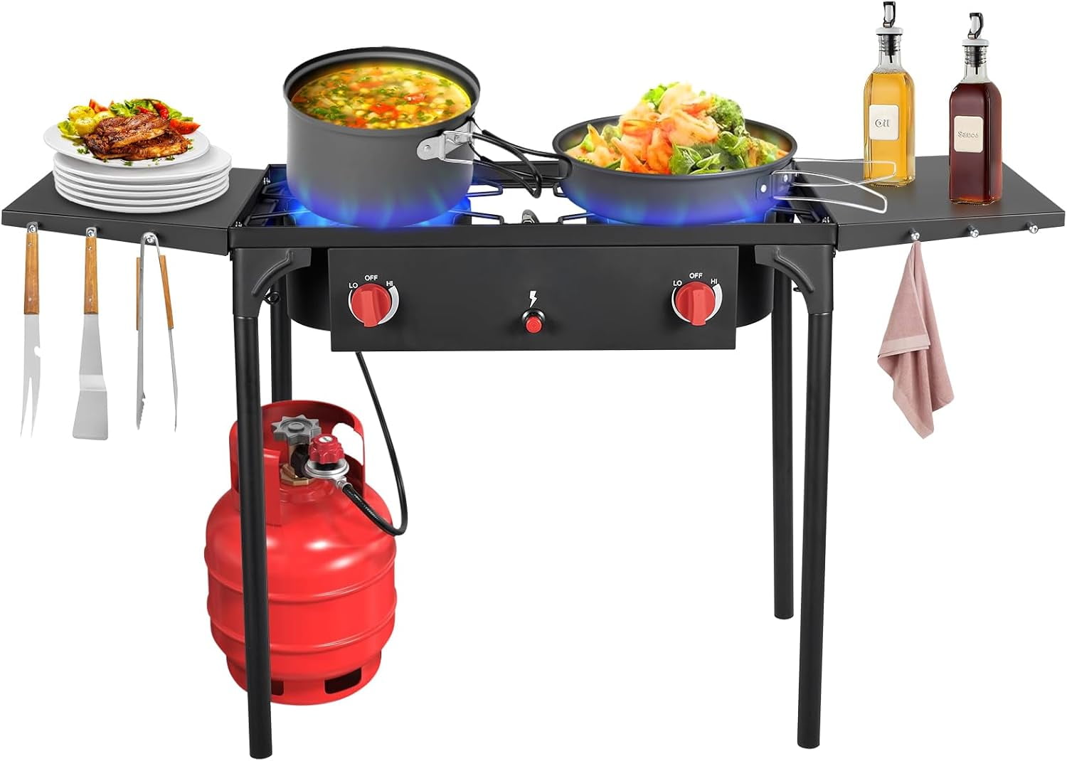 Llamaviva 2 Burner Gas Stove, Propane Outdoor Stove with Side Shelves ...