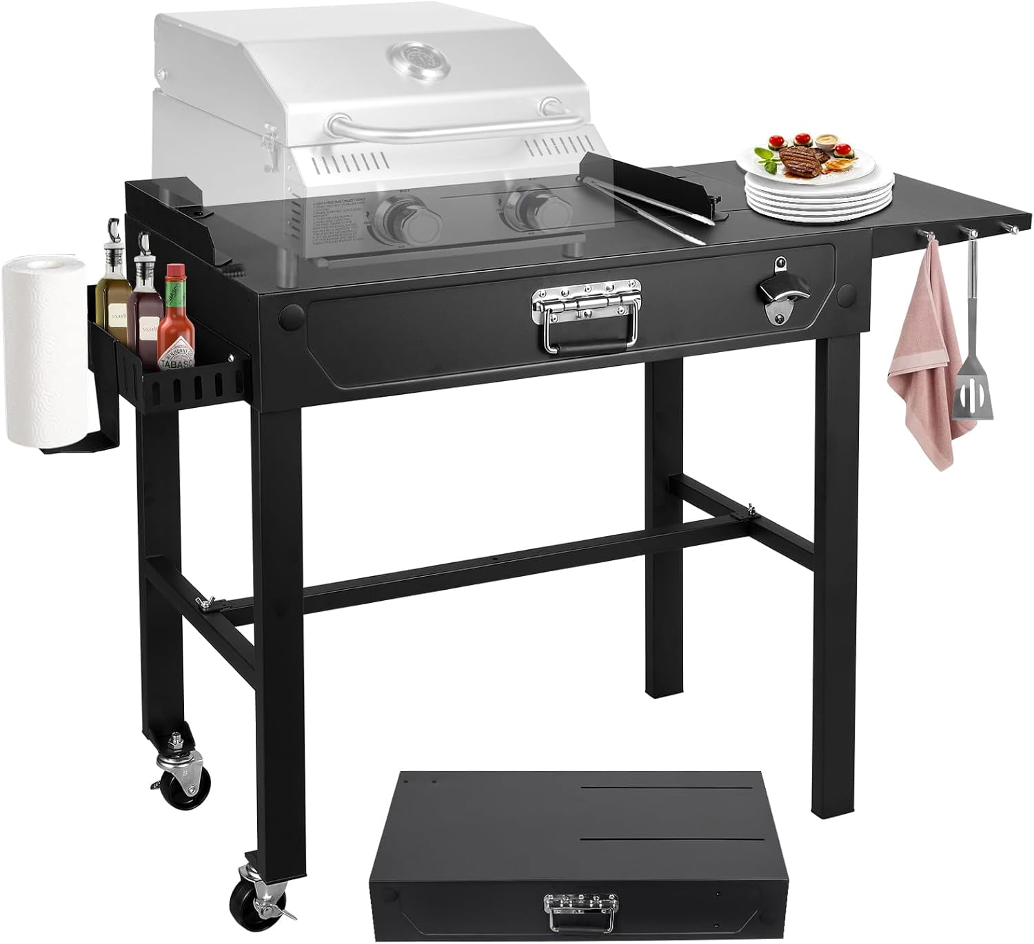 Llamaviva Portable Outdoor Folding Grill Cart with Wheels – Solid ...