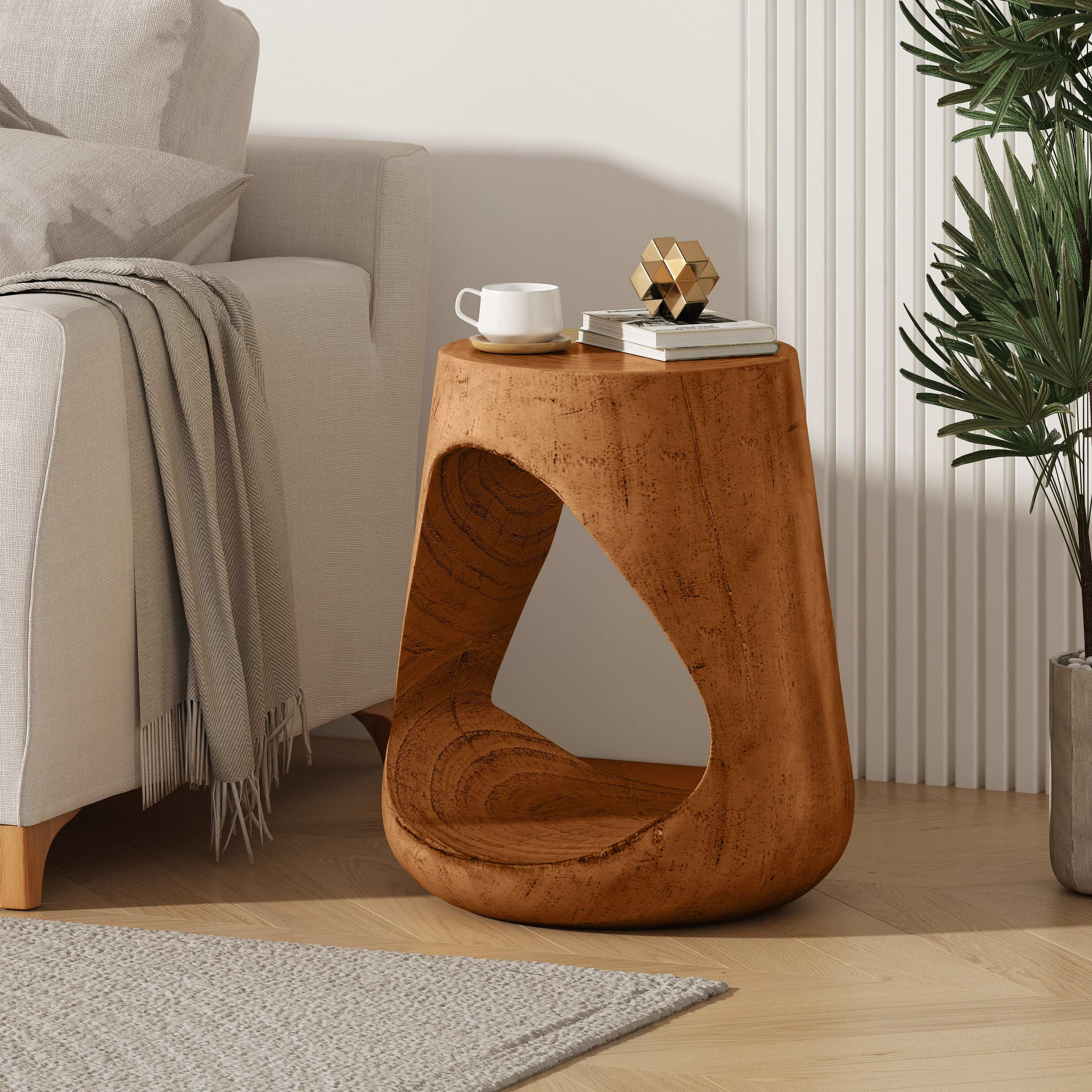 Llinc Store 16.7" Tall Hollow Tree Stump Design Side Table, Wood-like ...