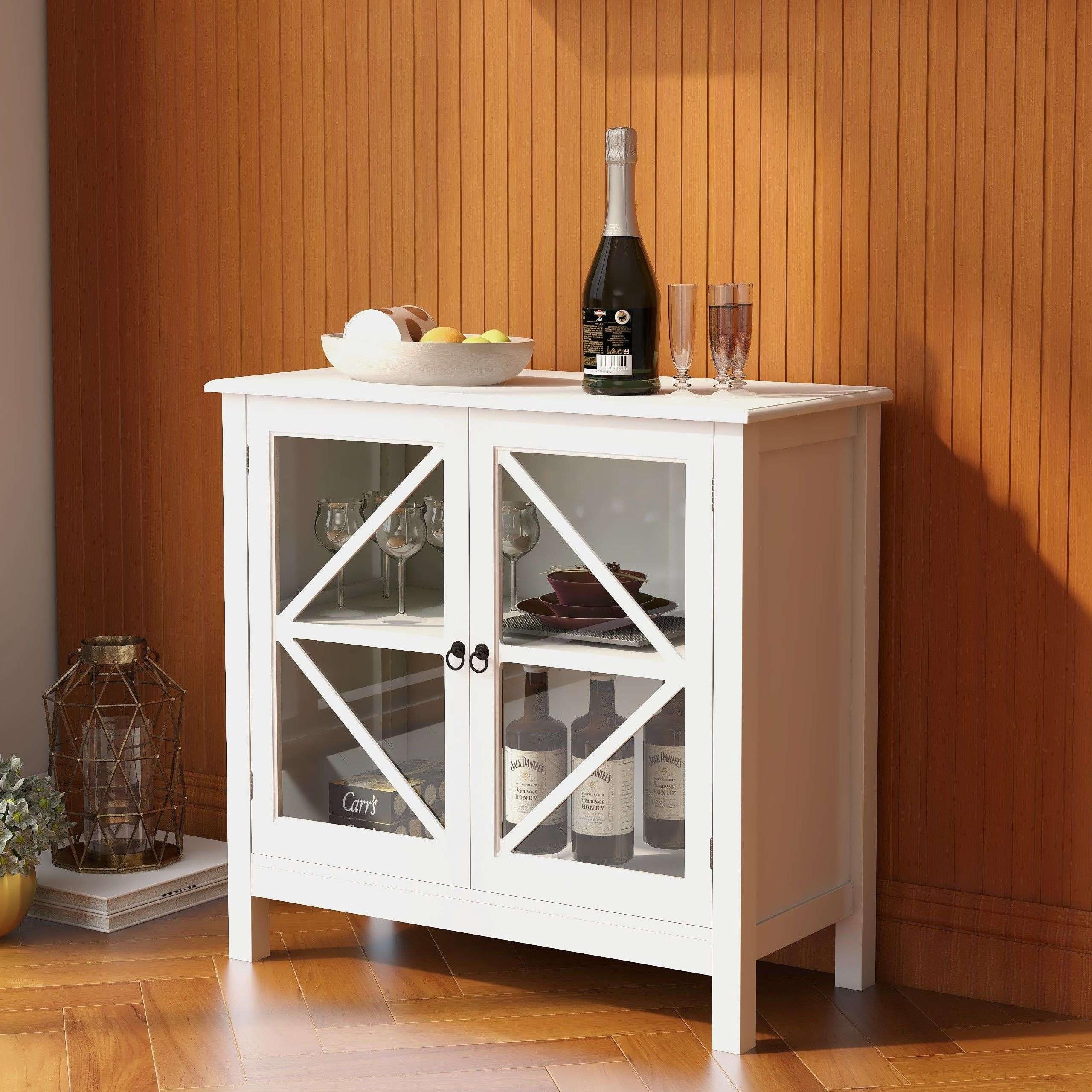 Llinc Store 2 Tier Kitchen Cabinet with See Thru Doors for Bottle and ...