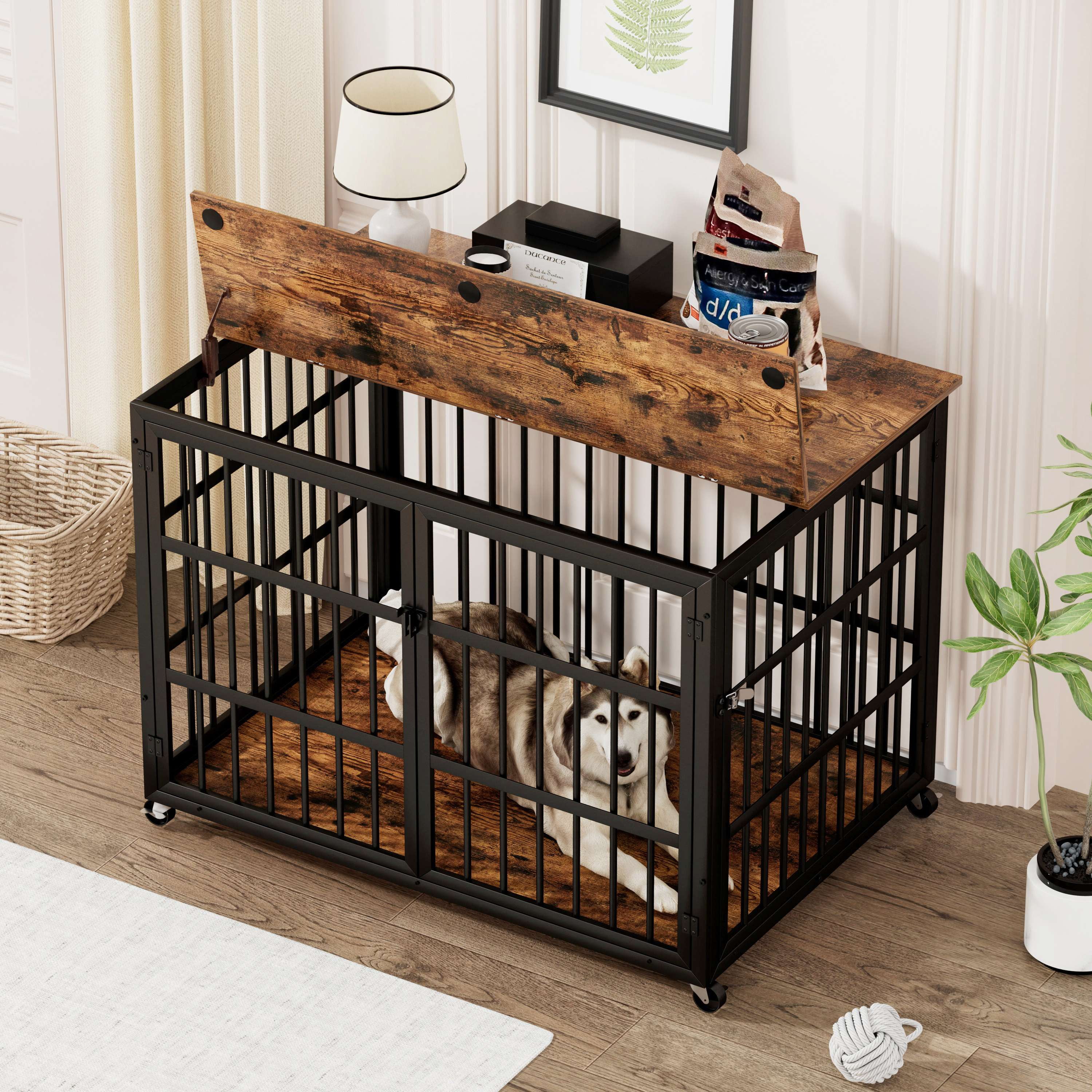 Llinc Store 43.3" W x 29.9" D x 33.5" H Dog Crate Furniture Wrought ...