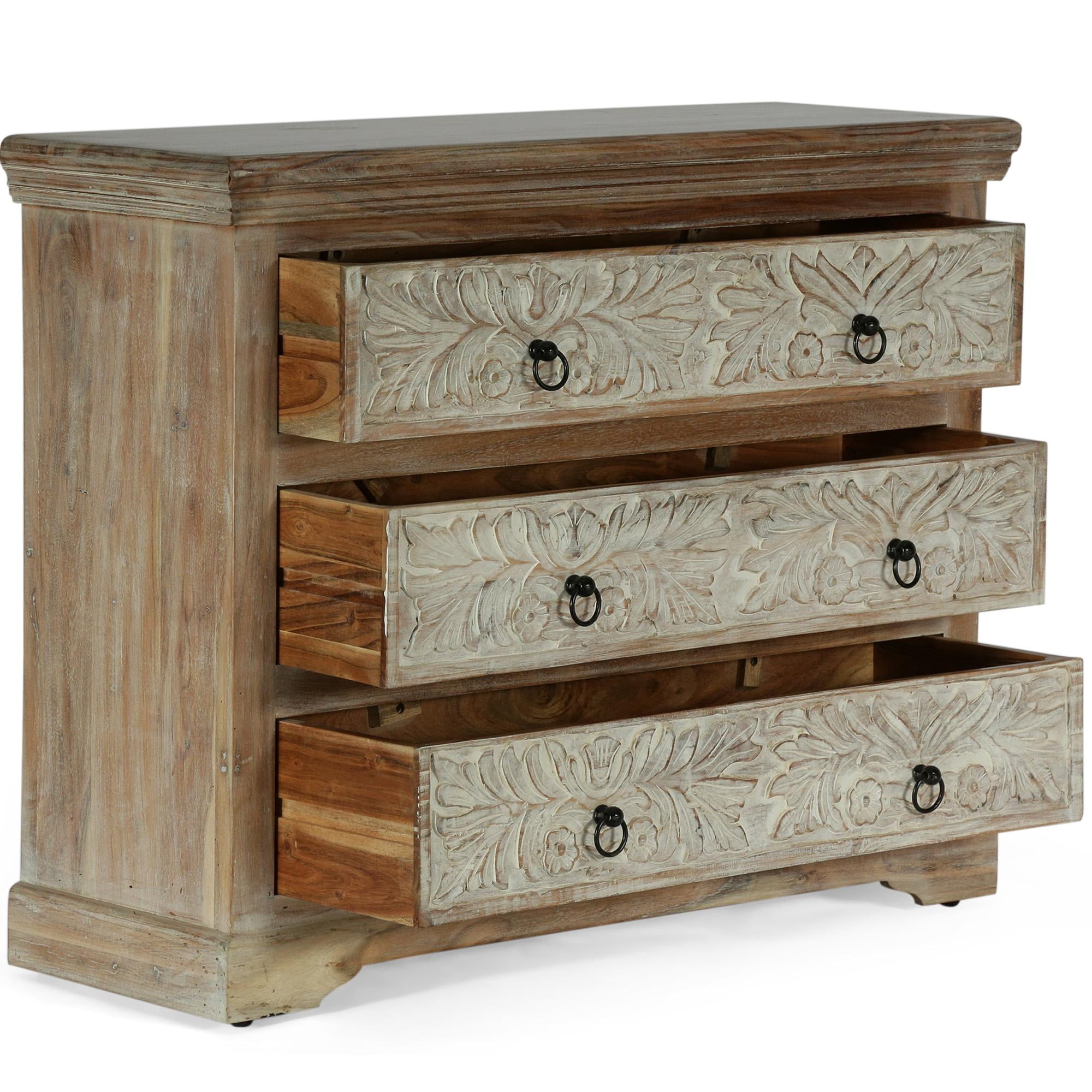 Llinc Store 32" Tall Metal Base 3-Drawer Retro Carved Pattern Dresser ...