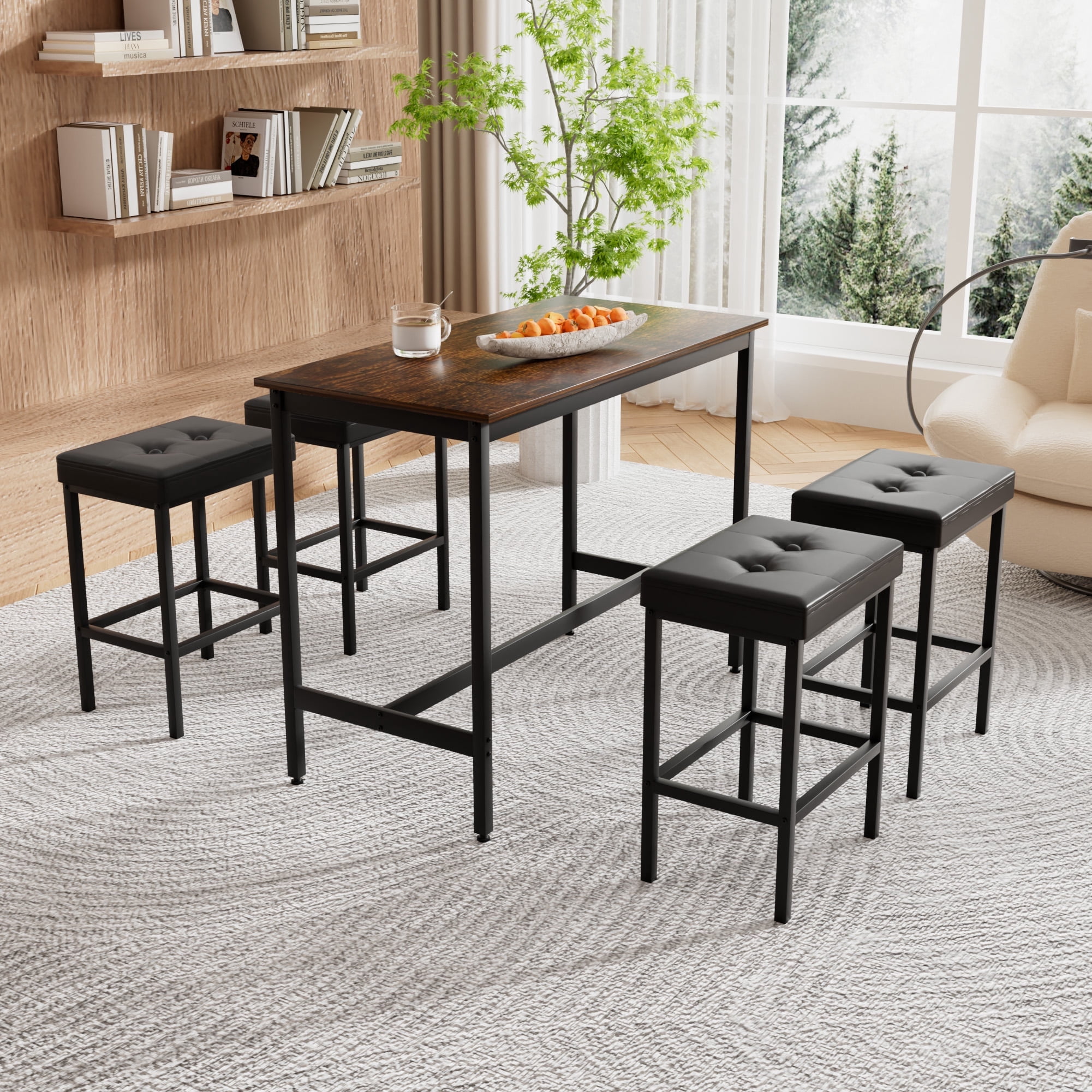 Llinc Store 5 Piece Pub High Dining Table Set, Industrial Style Pub ...