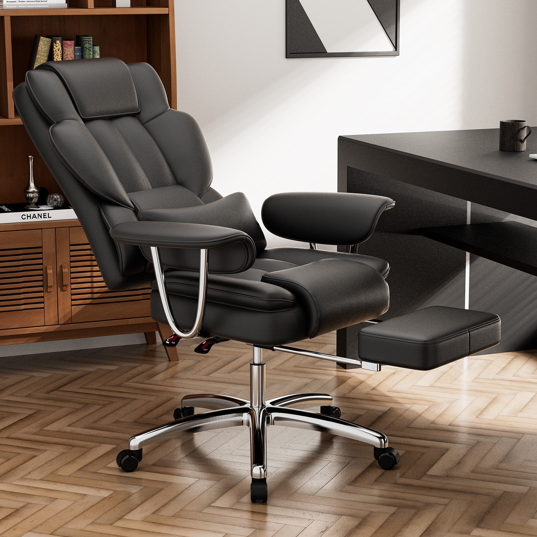 Llinc Store Big and Tall Office Chair with Footrest, Leather Computer ...