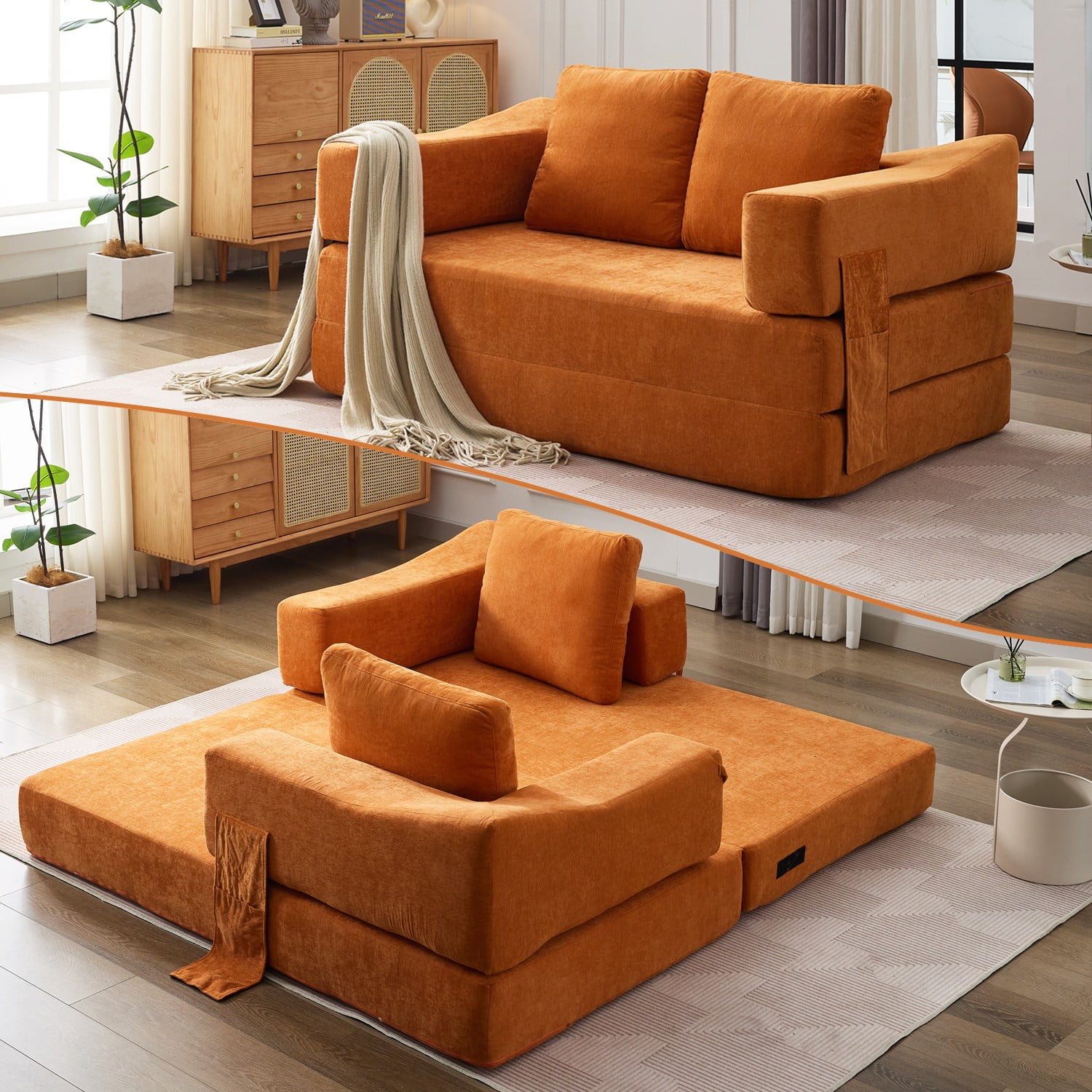 Llinc Store Chenille Fold-Out Sofa Bed, Convertible Folding Mattress ...