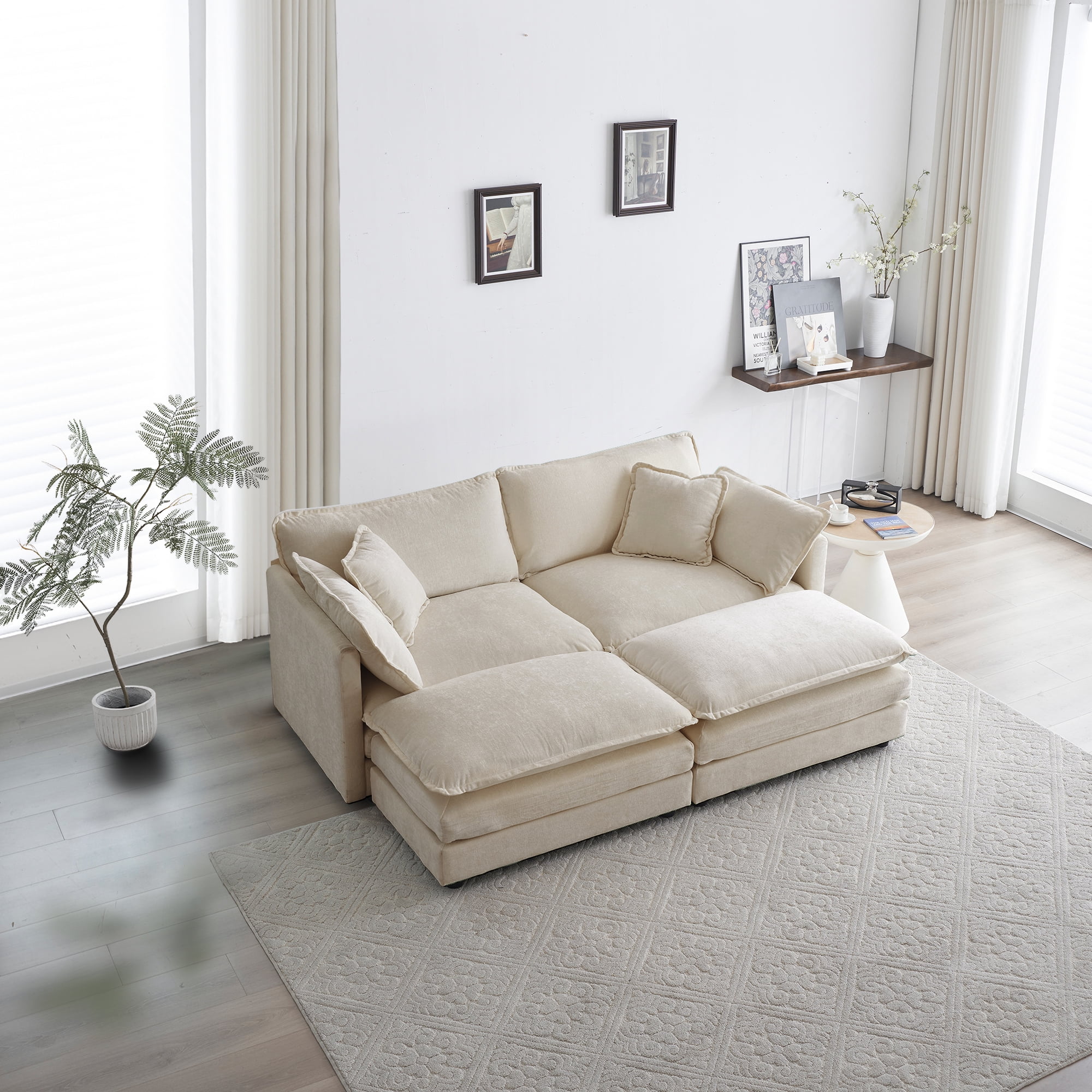 Llinc Store Chenille 2-Seater Modular Sofa with Footrest, Sectional ...