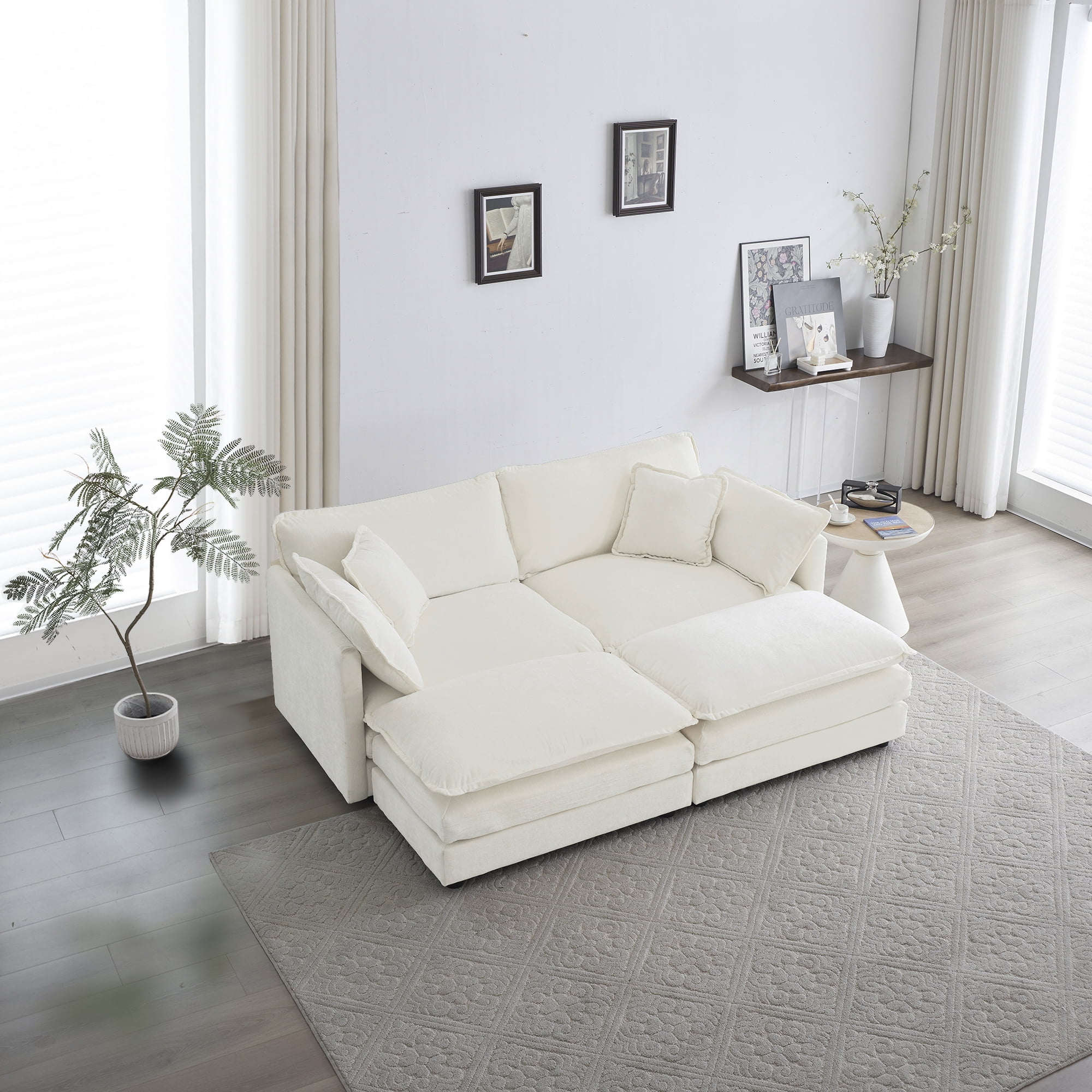 Llinc Store Chenille 2-Seater Modular Sofa with Footrest, Sectional ...