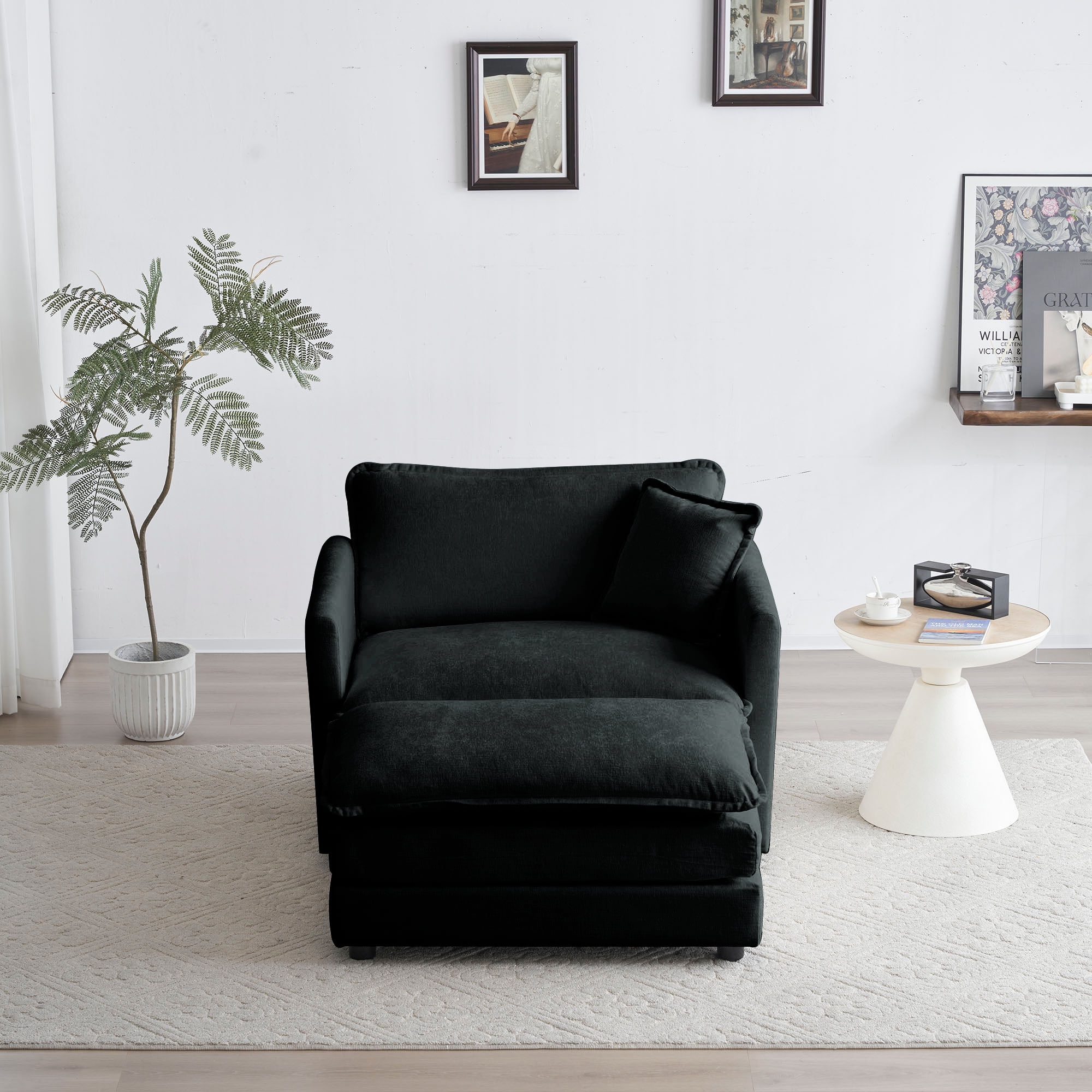 Llinc Store Comfy Deep Single Seat Sofa with Footrest Ottoman ...