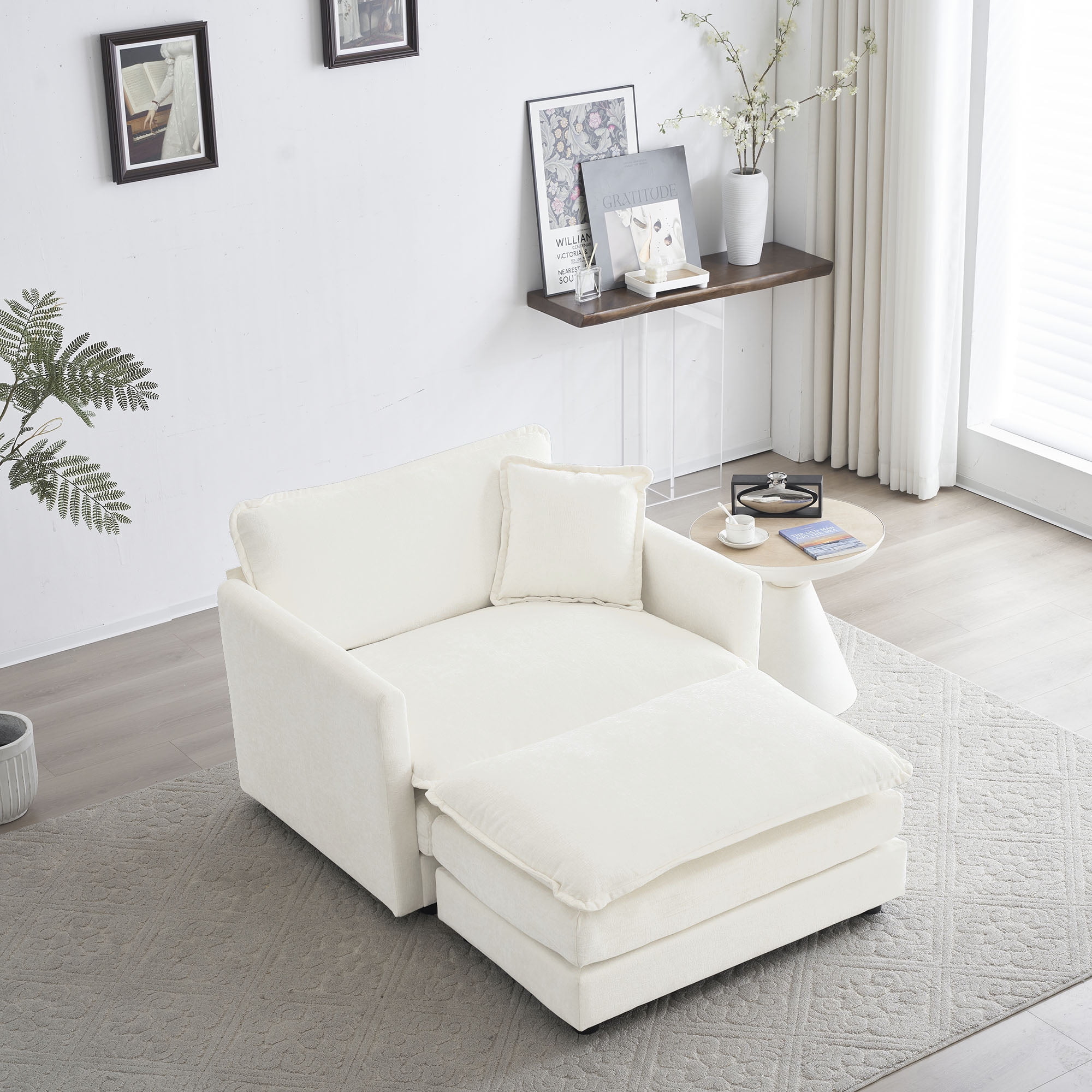 Llinc Store Comfy Deep Single Seat Sofa with Footrest Ottoman ...