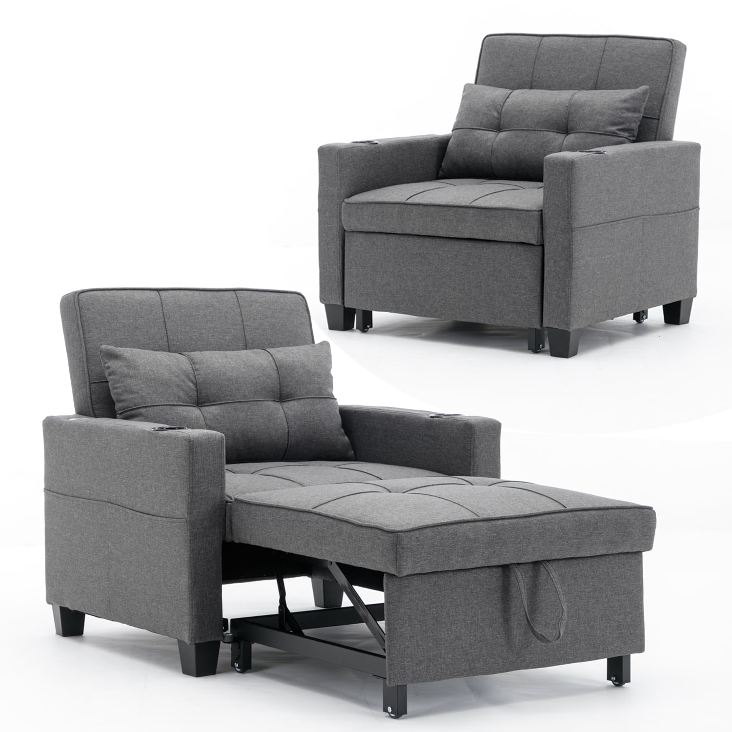 Llinc Store Convertible Single Couch Linen Bed Chair 3-in-1 Pull-out ...