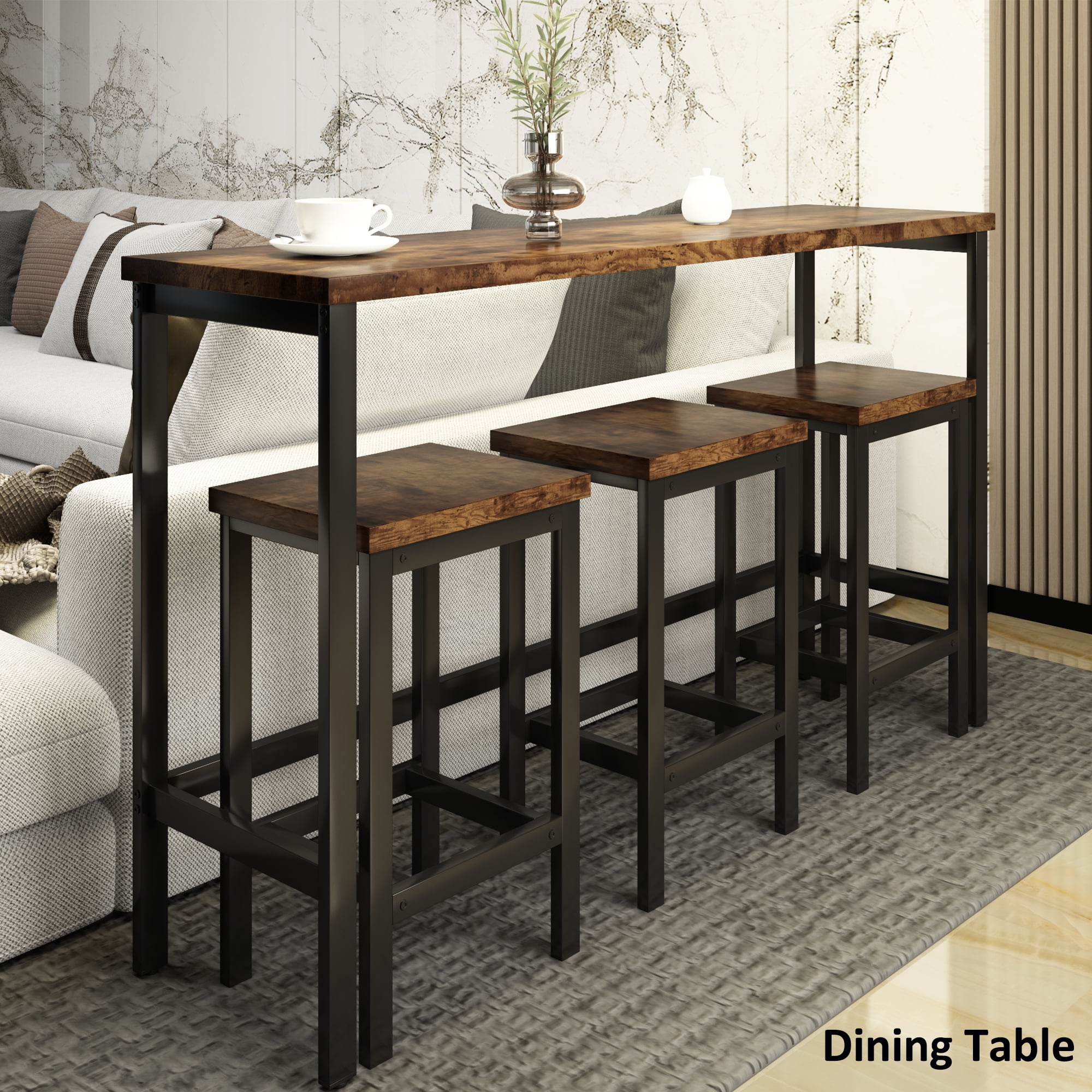 Llinc Store Counter Height Extra Long Dining Table Set with 3 Stools ...