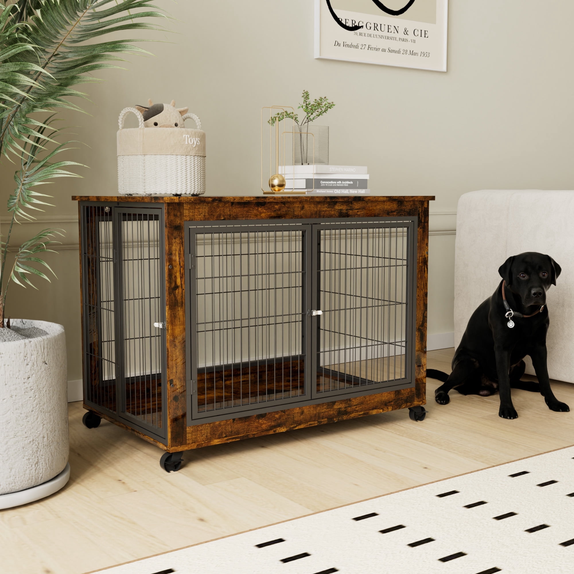 Llinc Store Dog Kennel With Side Table, 3-Way Opening Dog Crate Side ...