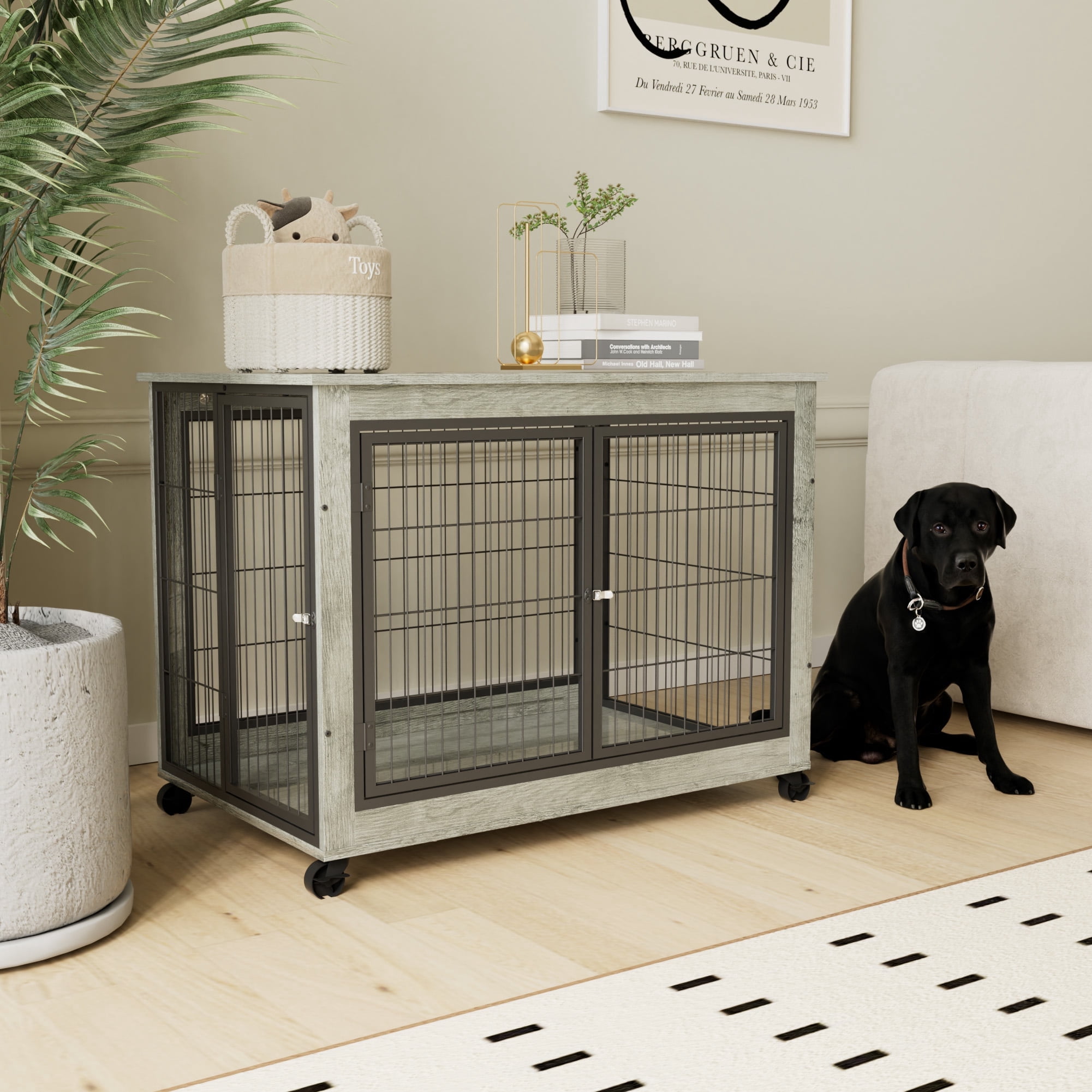 Llinc Store Dog Kennel With Side Table, 3-Way Opening Dog Crate Side ...