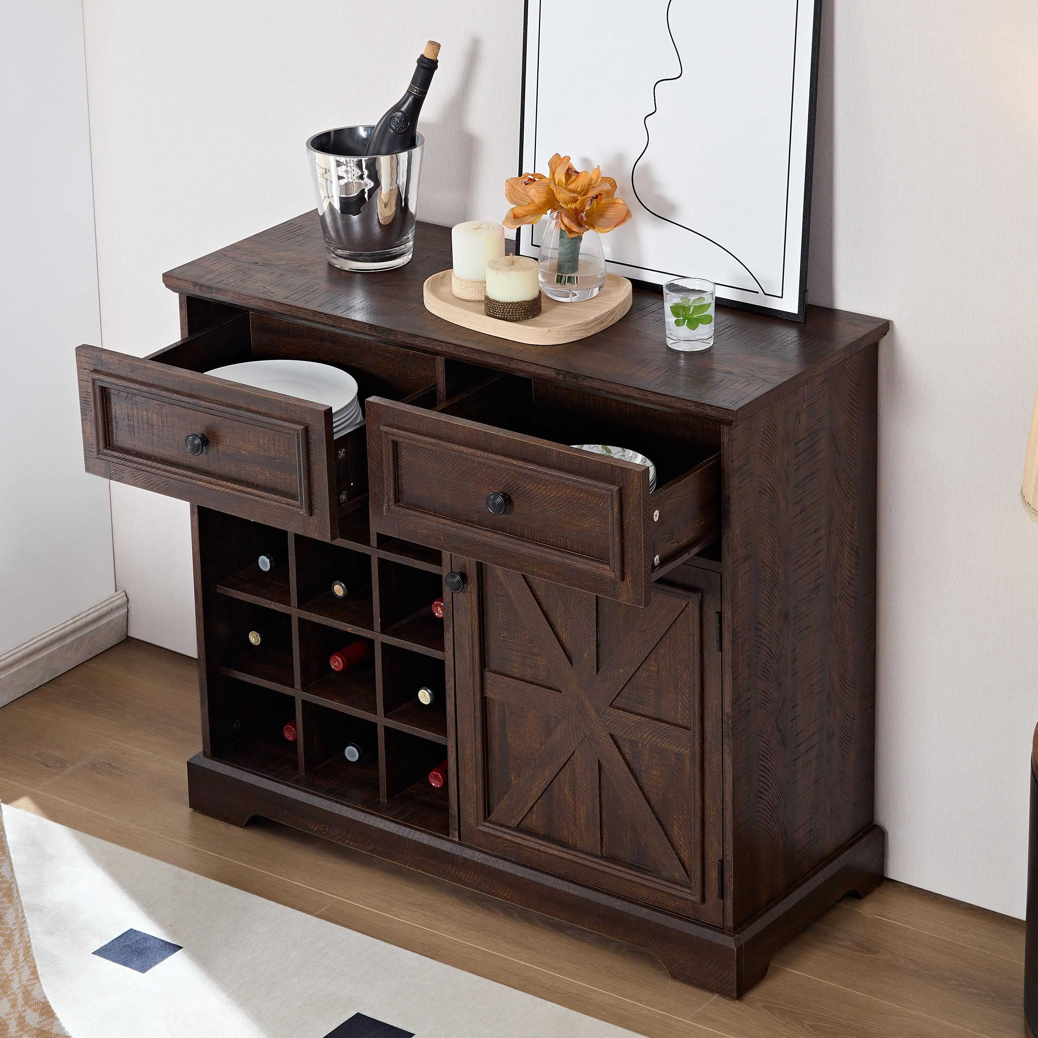 Llinc Store Farmhouse Bar Cabinet with Storage Sideboard 2 Drawers ...