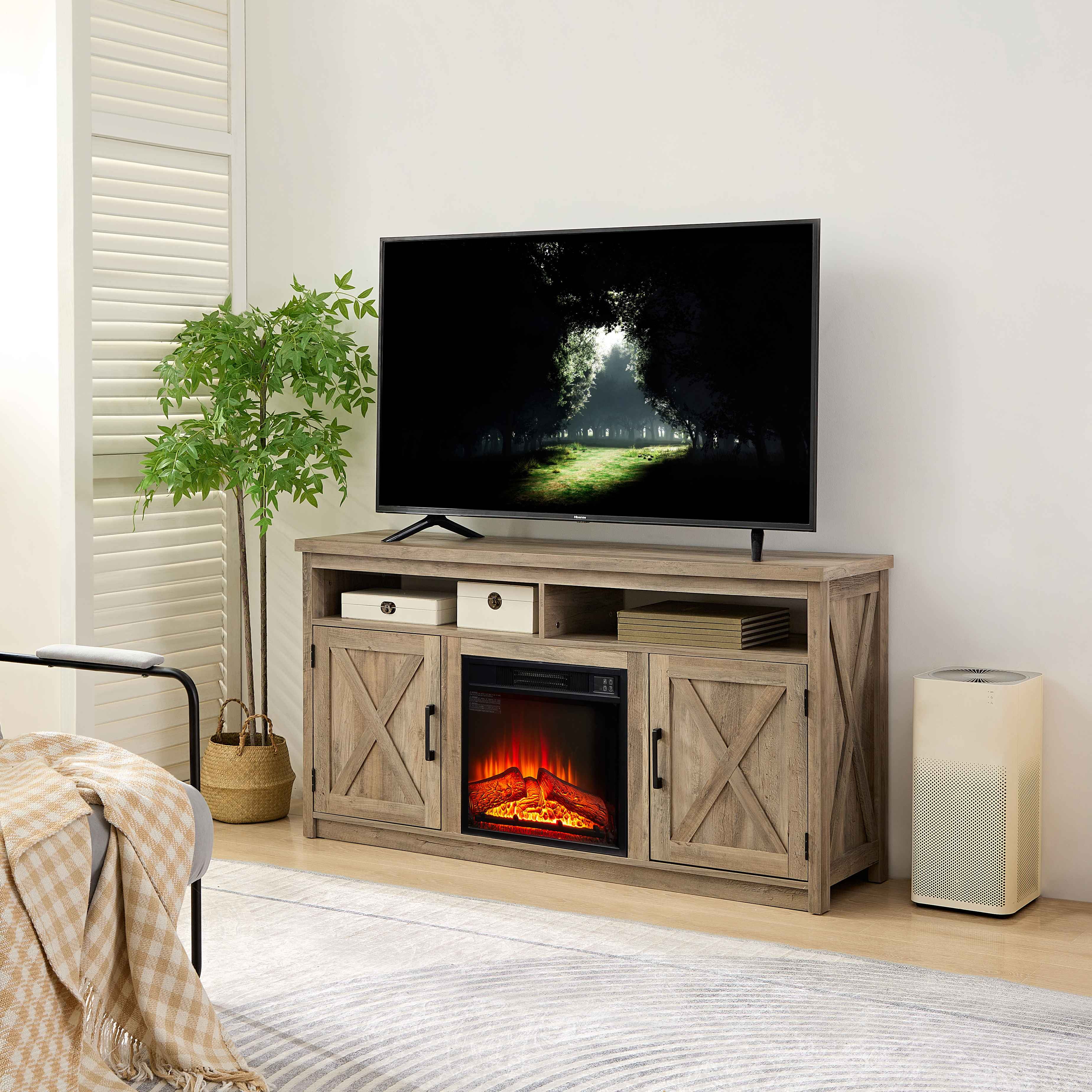 Llinc Store Farmhouse TV Media Stand with Electric Fireplace Insert ...