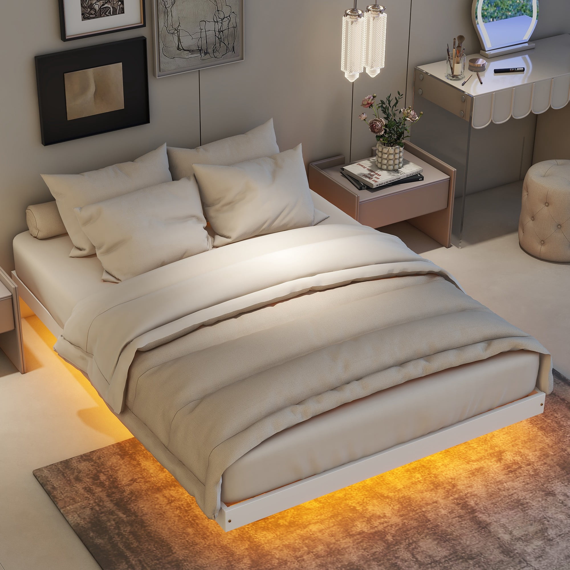 Llinc Store Floating Bed Frame, Metal Platform Bed with Led Lights ...