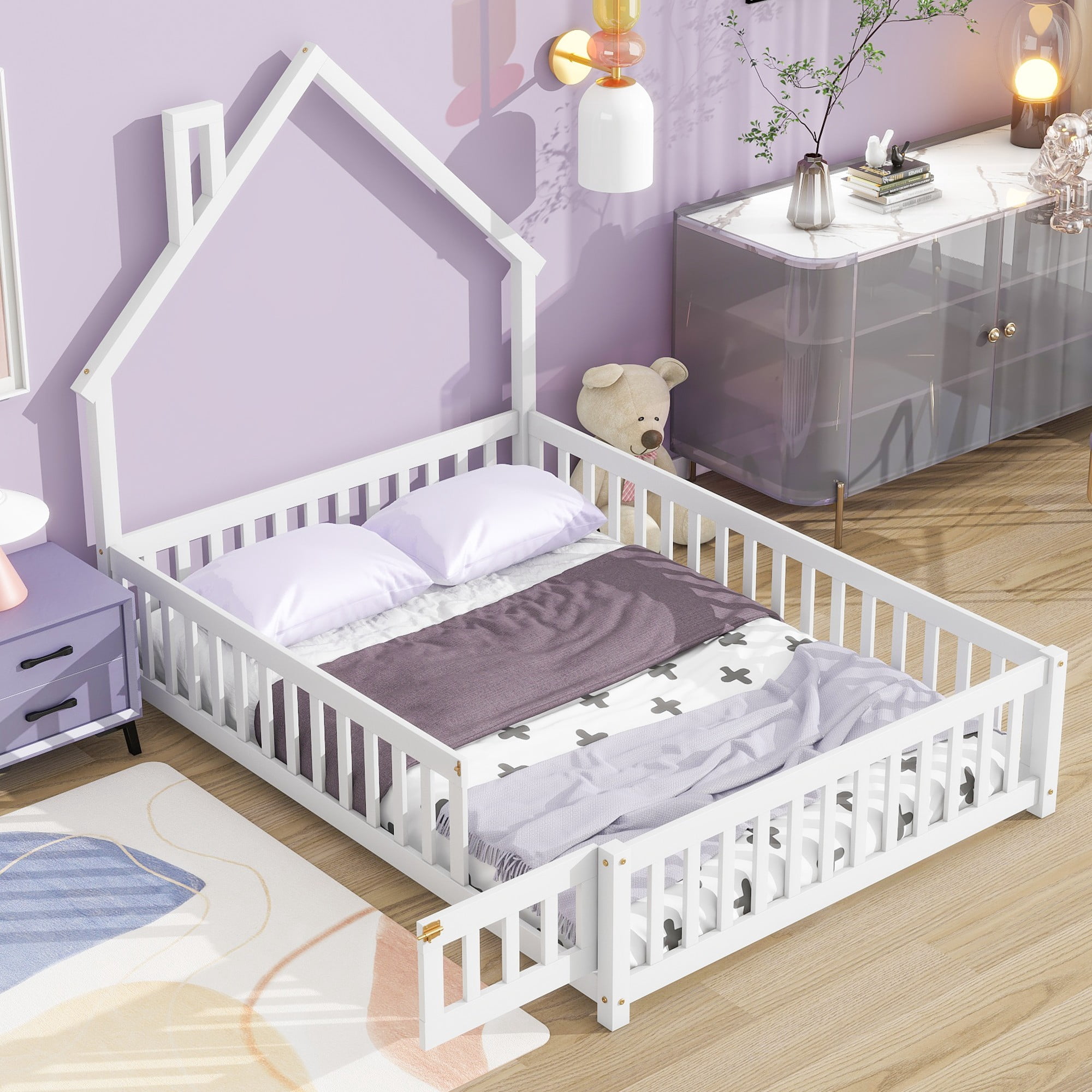 Llinc Store Full Size Platform Bedframe with House-Shaped Headboard ...