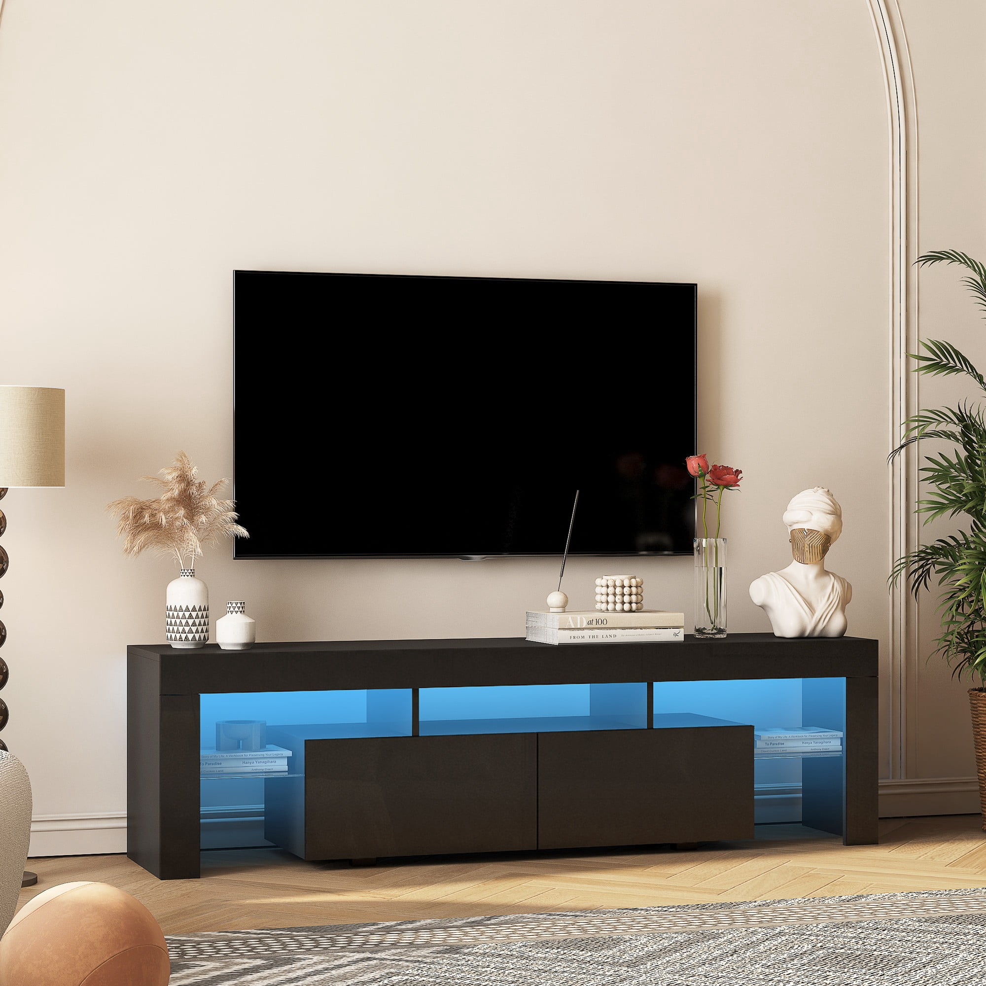 Llinc Store High Gloss TV Stand with LED Lights for TV up to 65 ...