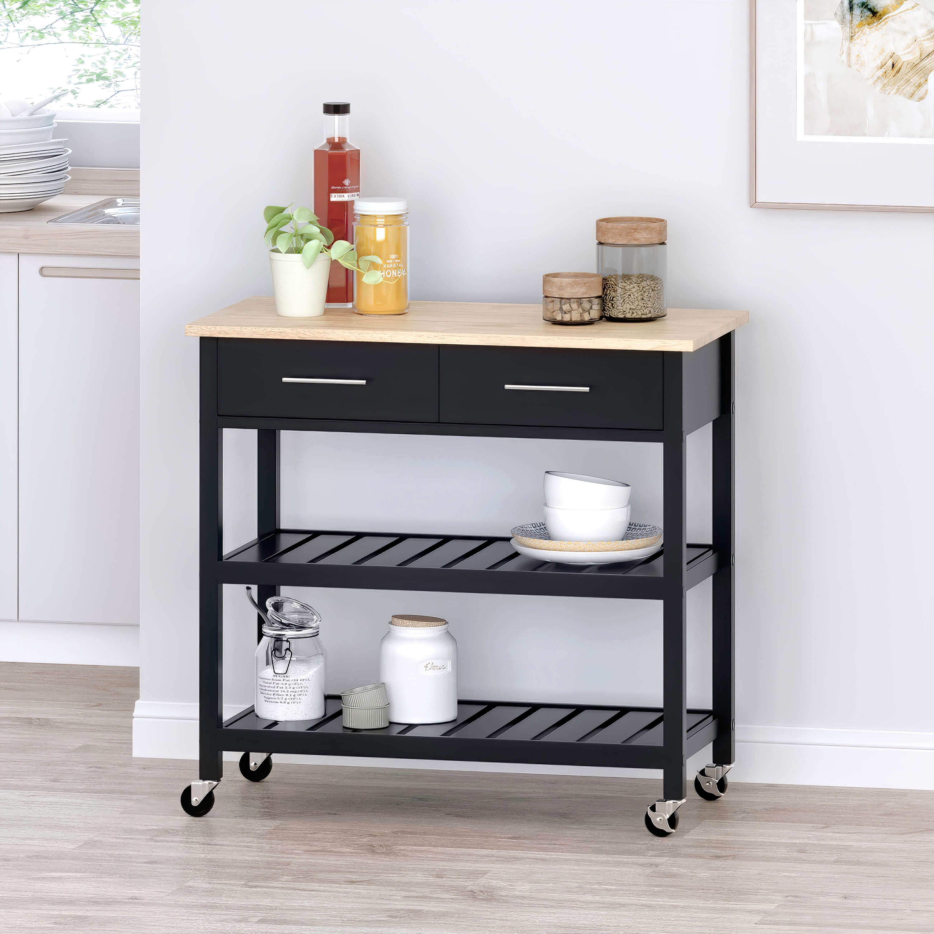 Llinc Store Kitchen Cart with 2 Shelves, Rolling Cart with 2 Drawer ...